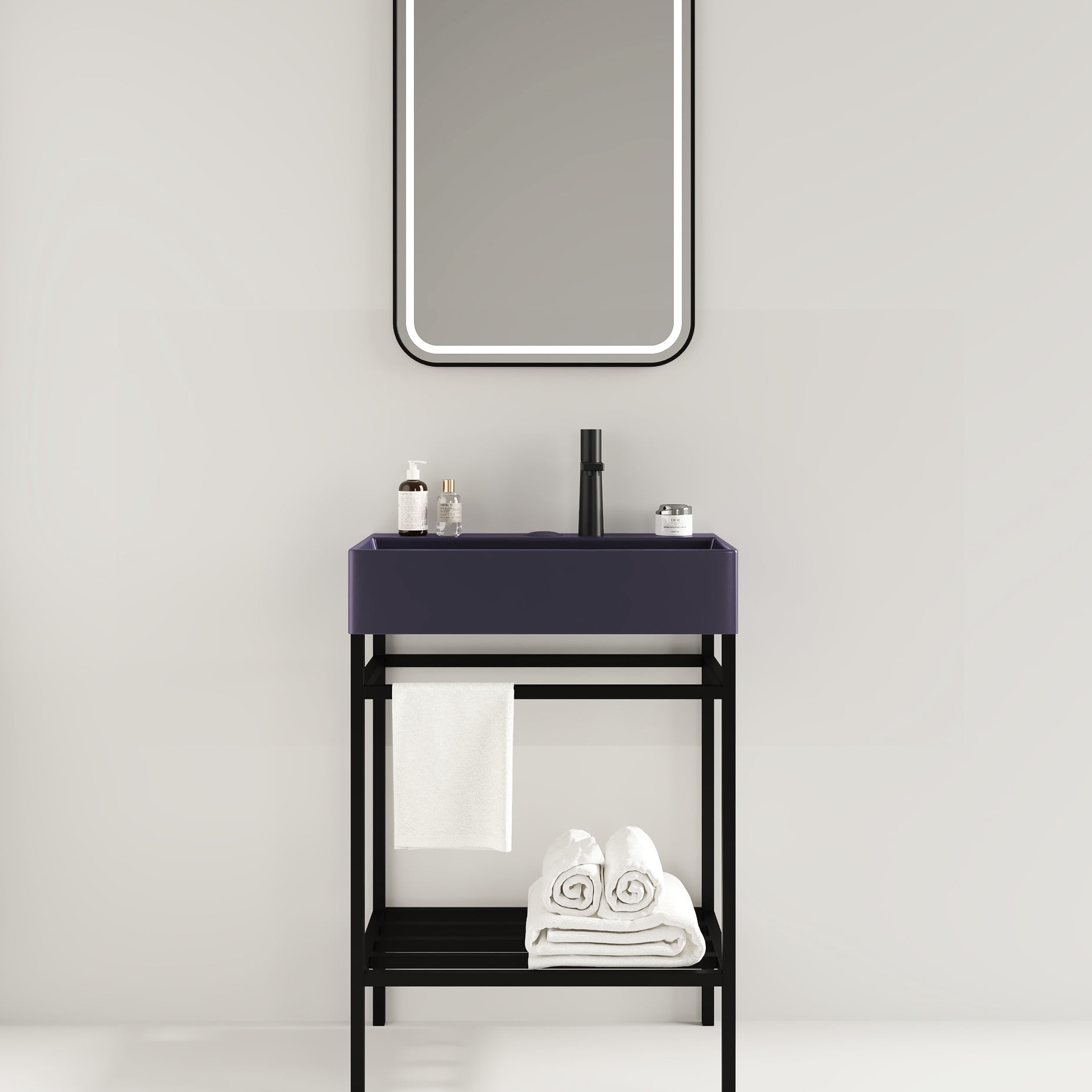 Modern Bathroom Vanity With Ceramic Sink - 24" Purple Glossy Basin ...