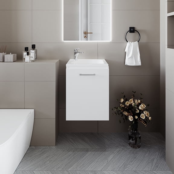 Maklaine Modern / Contemporary Rich White Finish Bathroom Vanity ...