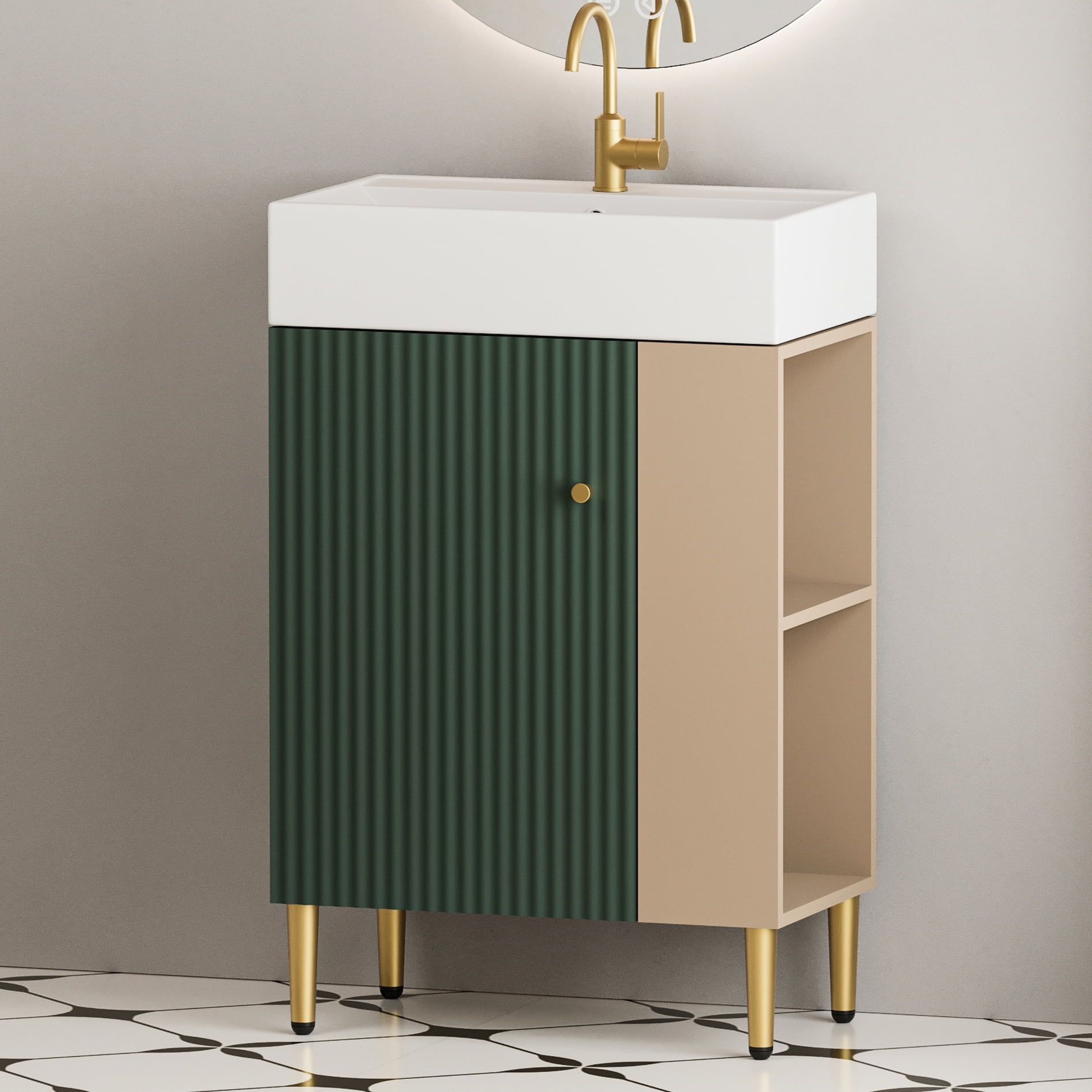 Modern Bathroom Vanity With Ceramic Sink And Hygienic Surface - 21.6" 24vb06-21lvr Glossy Nuance ...