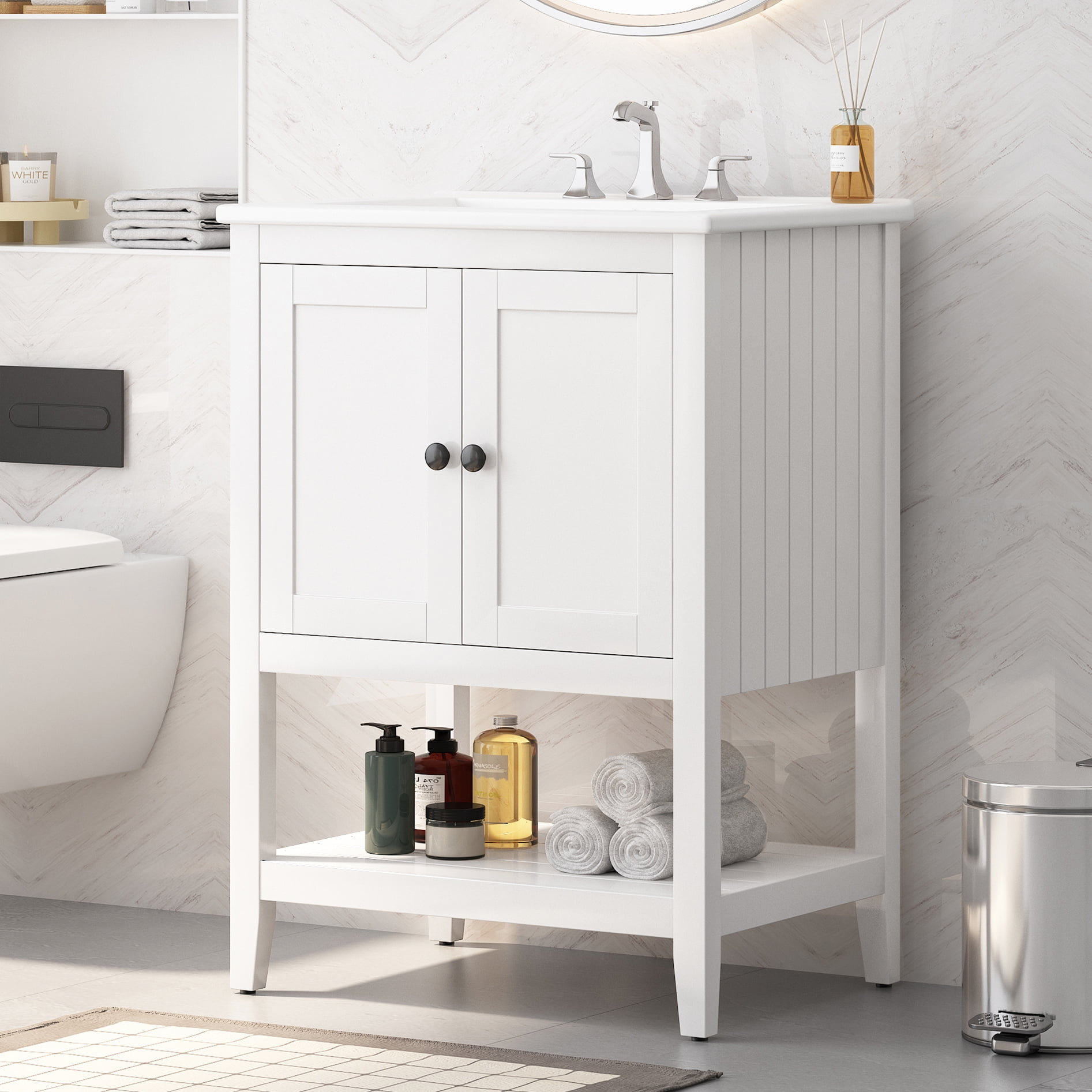 Modern Bathroom Vanity With Half-moon Ceramic Sink And Long-lasting ...