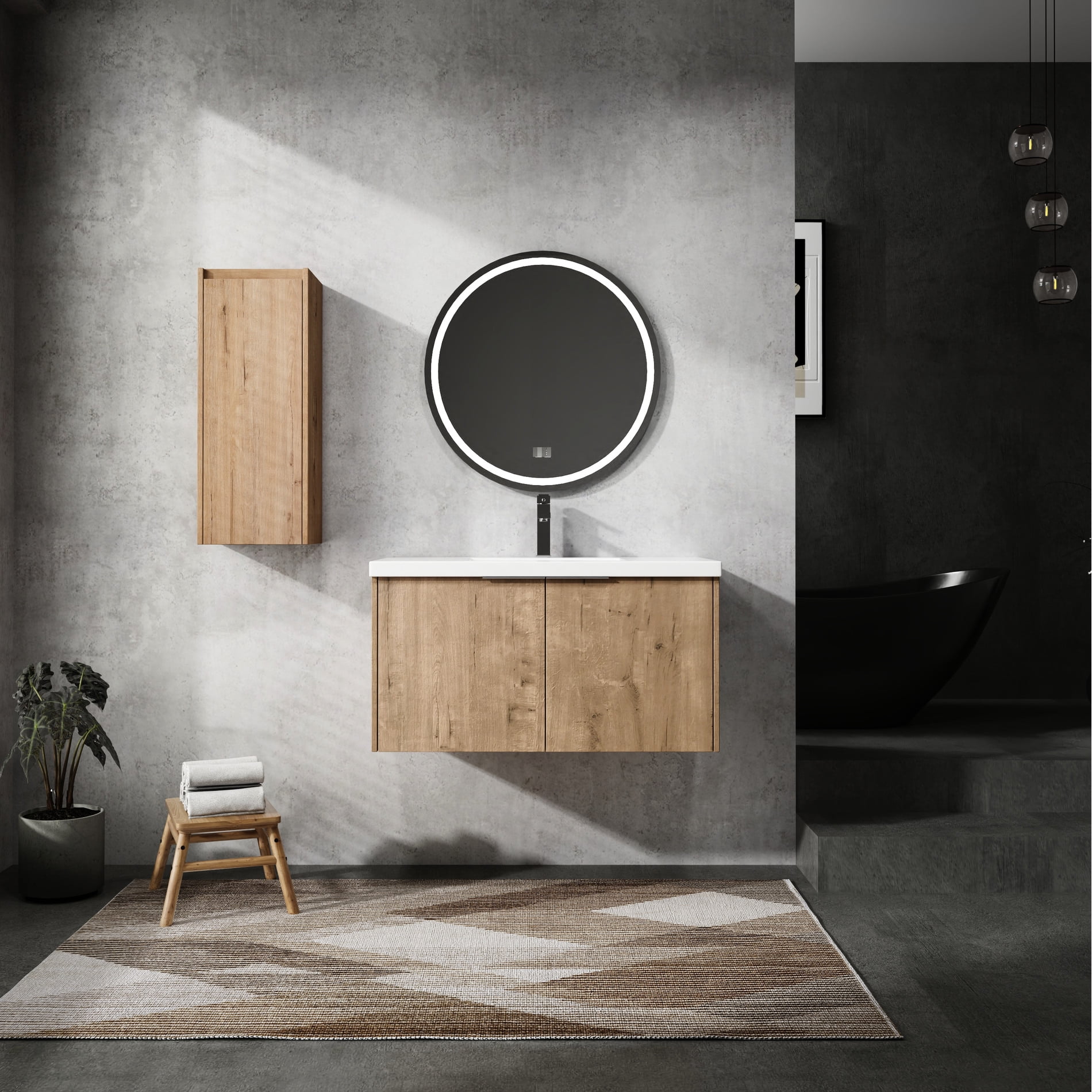 Modern Bathroom Vanity With Sink And Side Cabinet - 36" Width Rust ...