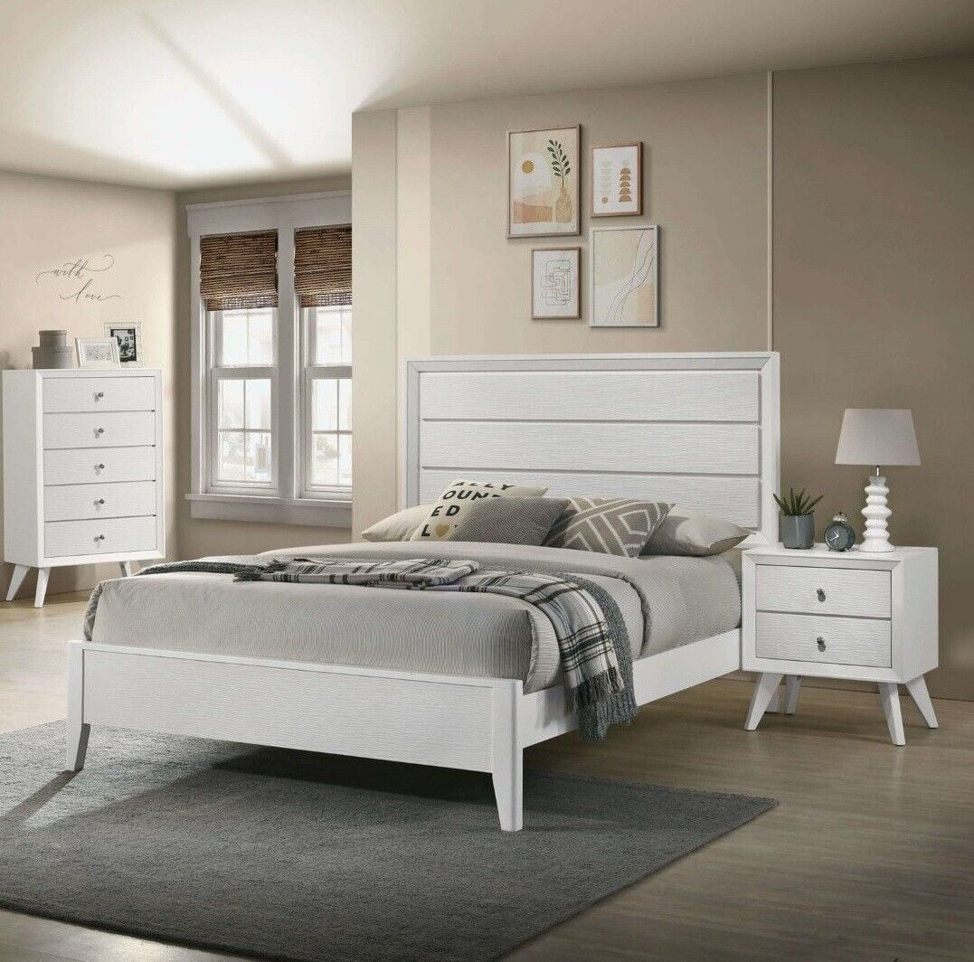 Modern Beautiful White 3pc Bedroom Set Eastern king Size Bed 2x ...