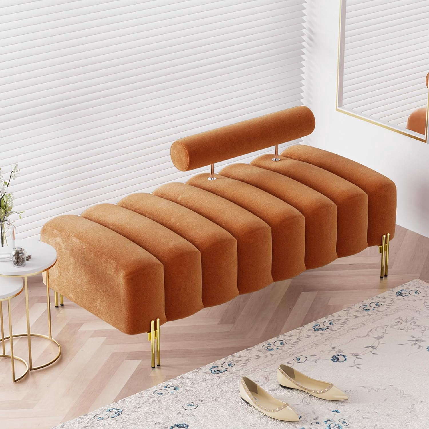 Modern Bed Bench with Adjustable Back, 52.2" Channel Tufted Velvet ...