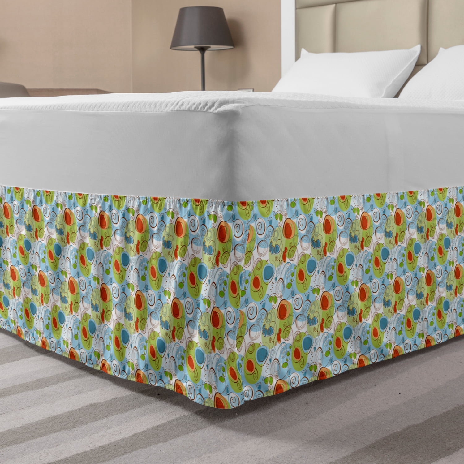 Modern Bed Skirt, Floral Flowers Geometrical Abstract Funky Swirls ...