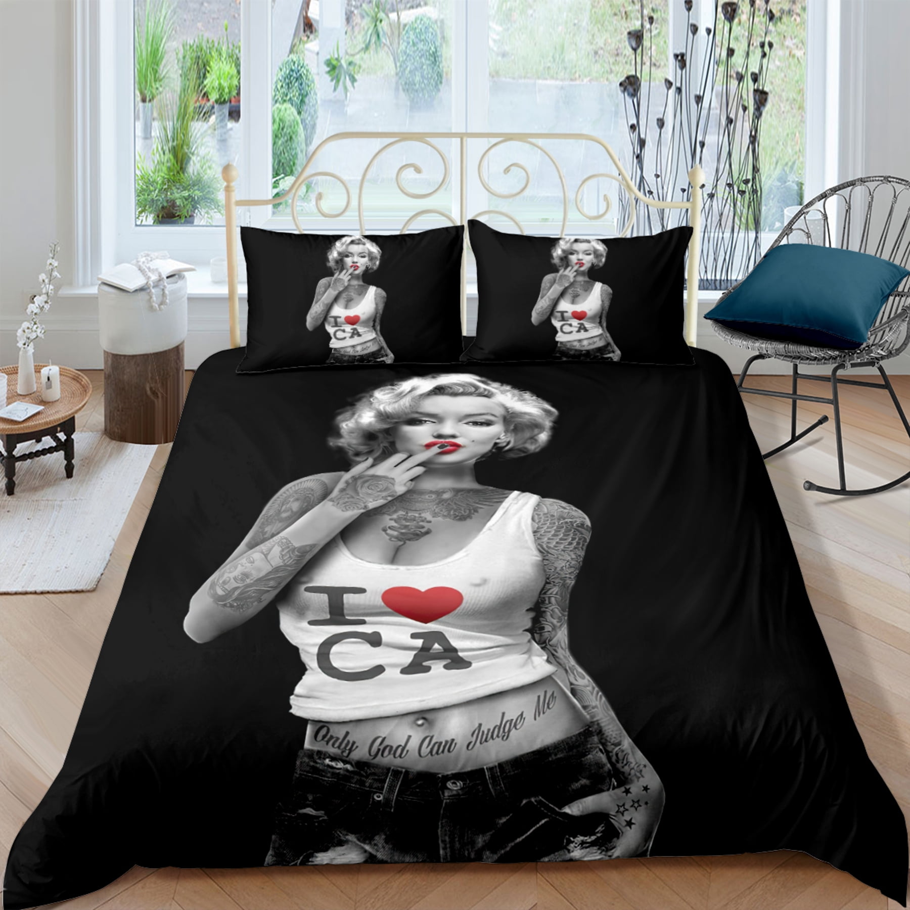 Modern Bedding Set Dark Glamorous Design with Red Heart Accent ...
