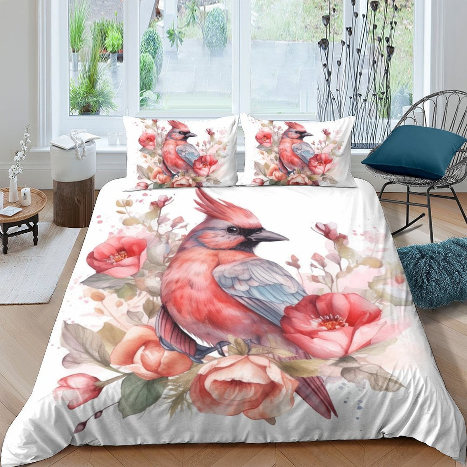 Modern Bedding Set Flower Bird Watercolor Painting Comforter Cover Set ...
