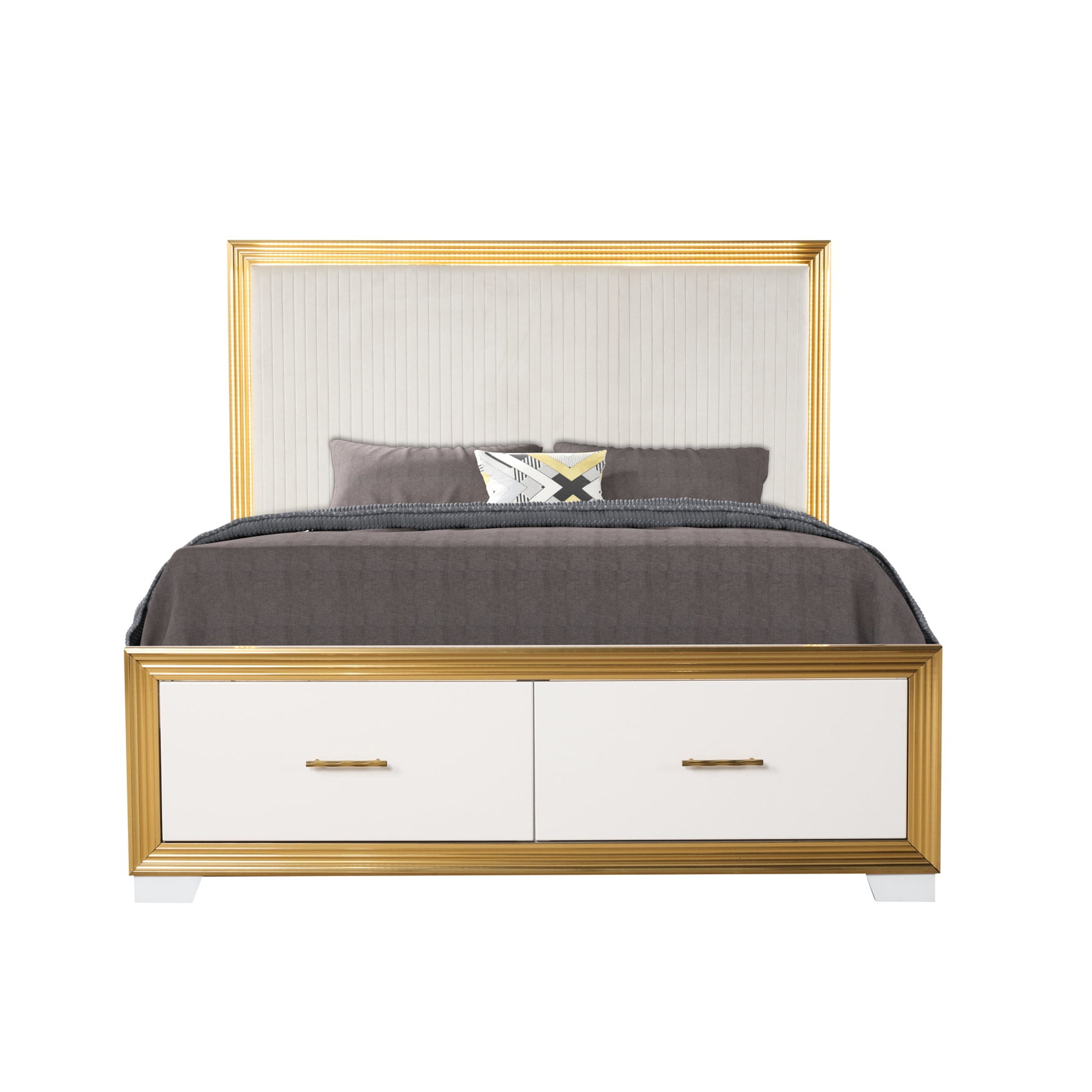 Modern Bedroom Bed / Queen Size, Solid + MDF, Tufted and LED Design ...
