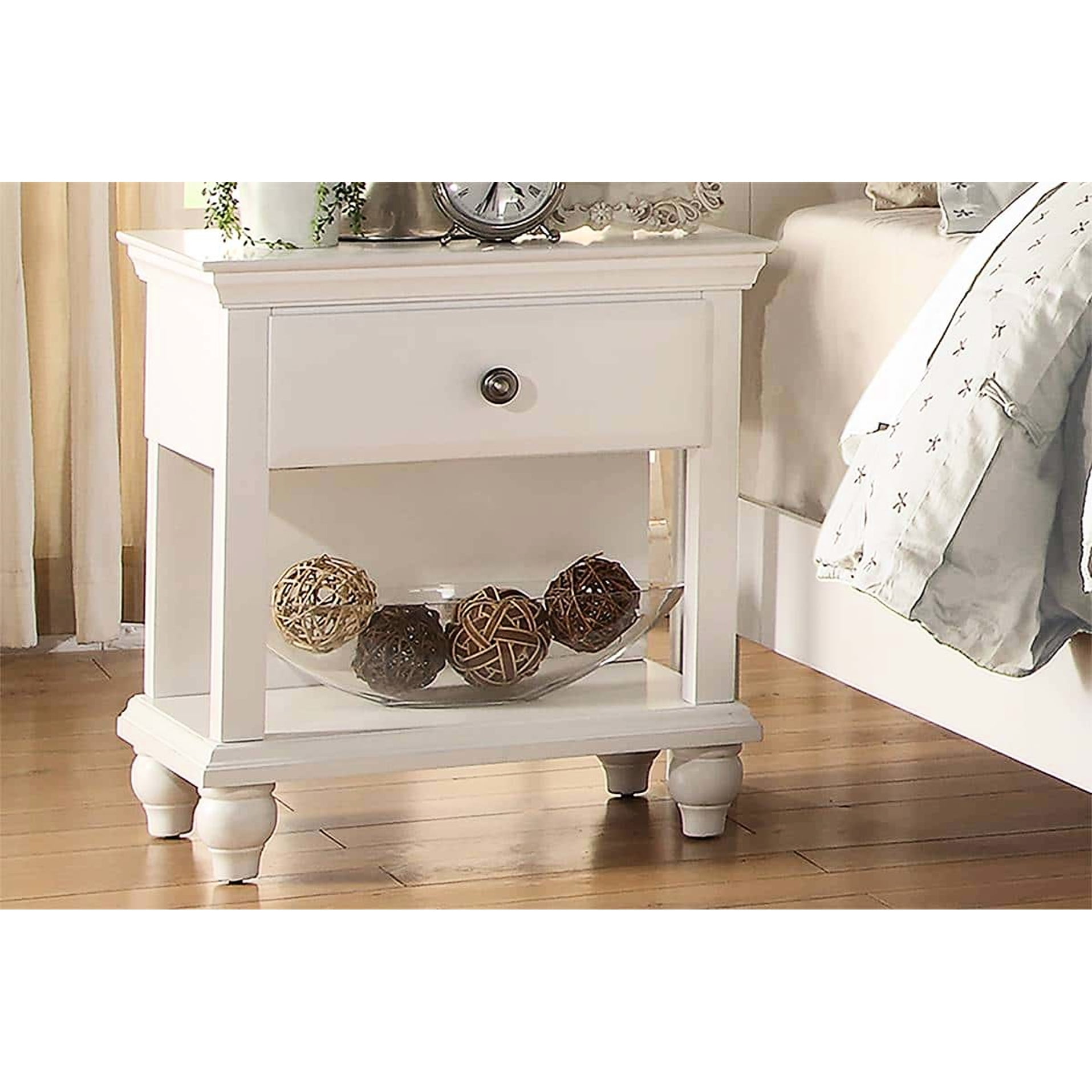 Modern Bedroom Bedside Table With 1 And Storage Shelf In White - Poplar ...