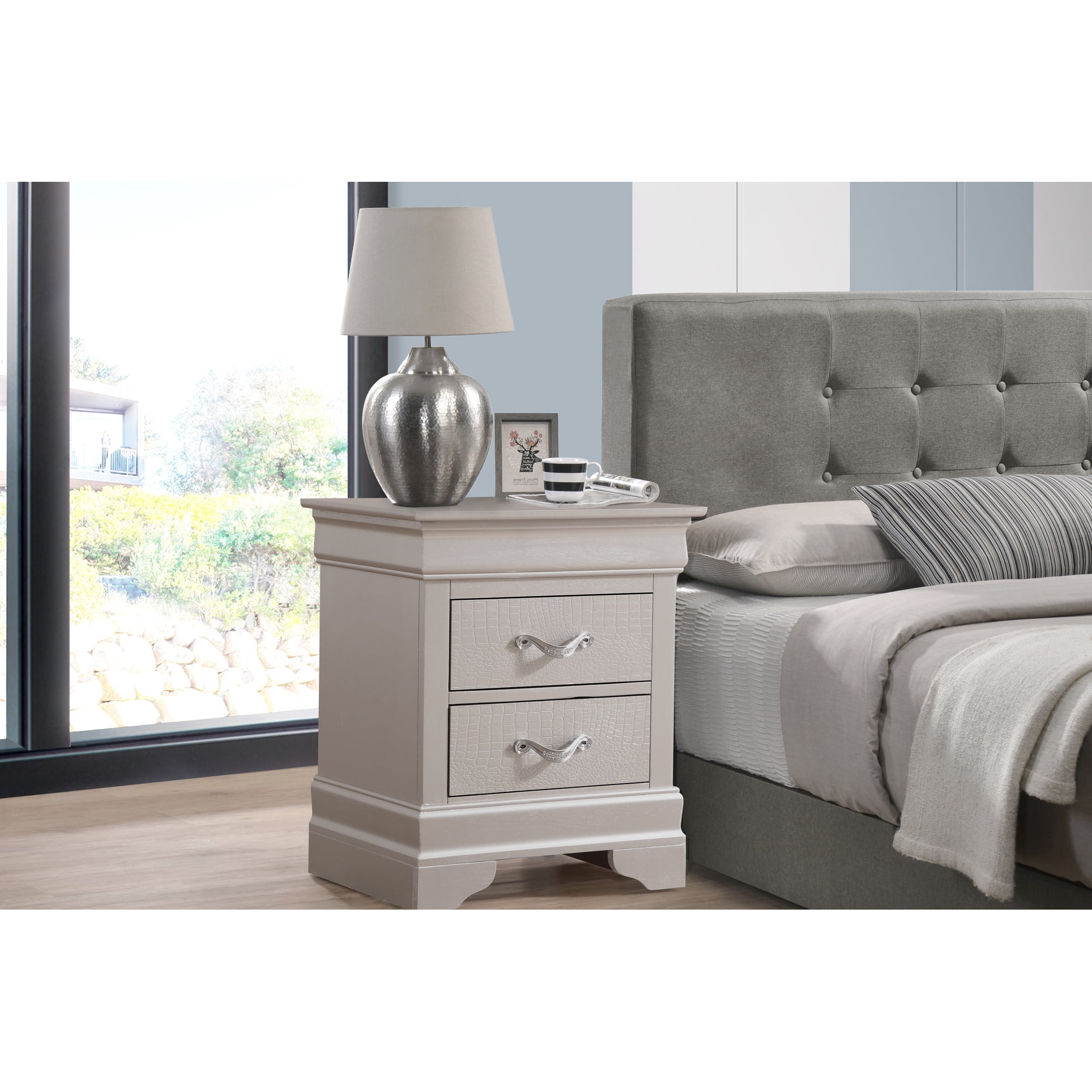 Modern Bedroom Nightstand In Silver Champagne Color Scheme 2 For And ...