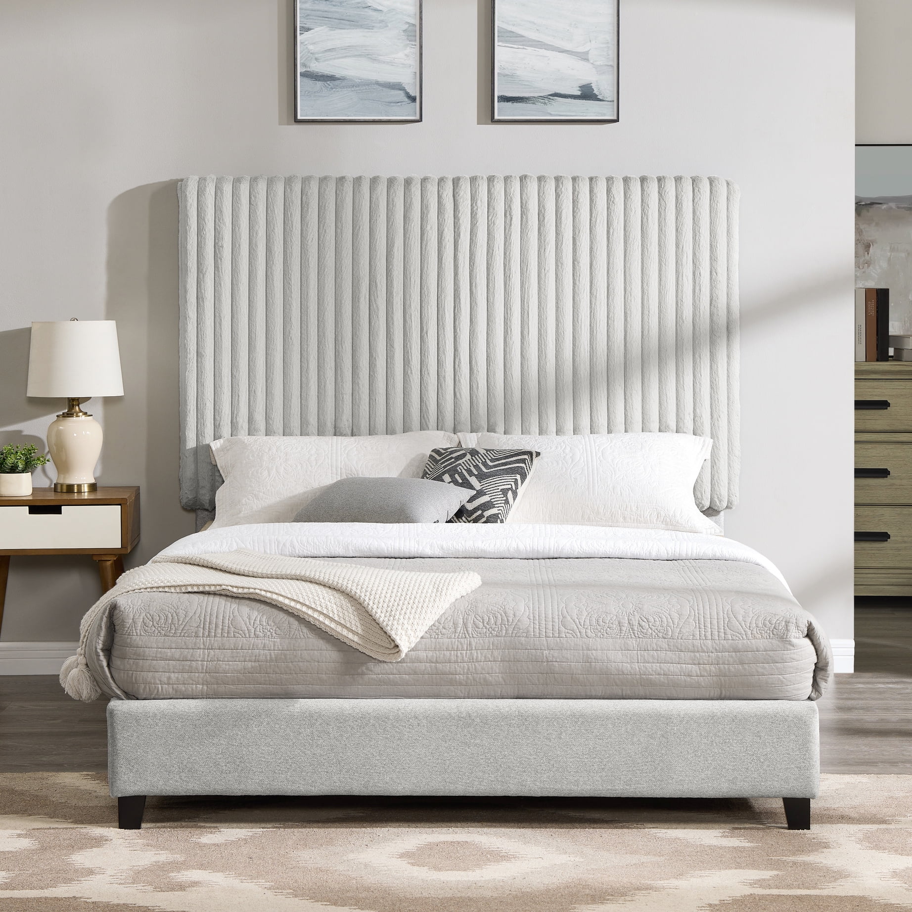 Modern Bedroom Queen Size Bed - Support Slats For Extra Stability Stone ...