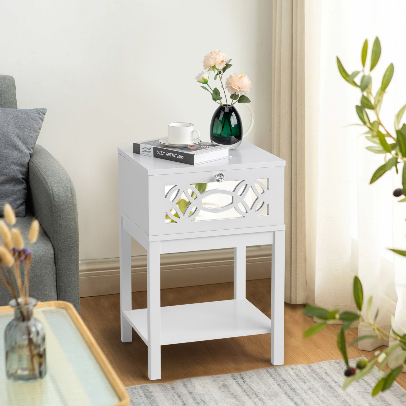 Modern Bedside Table with Storage Drawer and Shelf, Nightstand Table ...