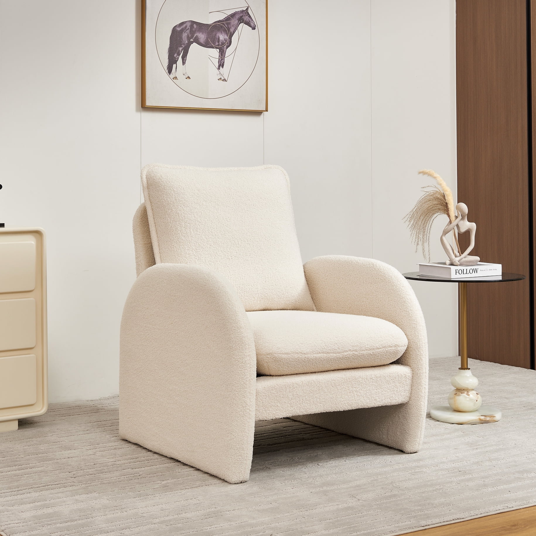 Modern Beige Accent Chair With Fabric - Comfortable Seating Option ...