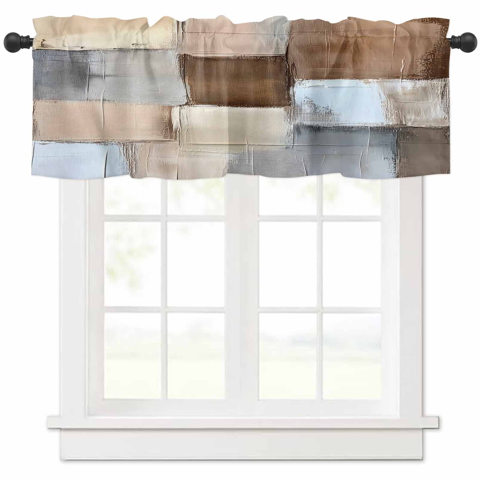 Modern Beige Brown Valances for Windows Farmhouse Kitchen Curtains ...