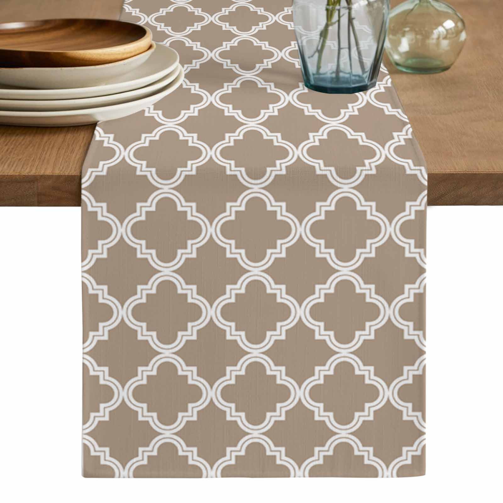 Modern Beige Geometric Table Runner, Abstract Art Morocco Aesthetic ...