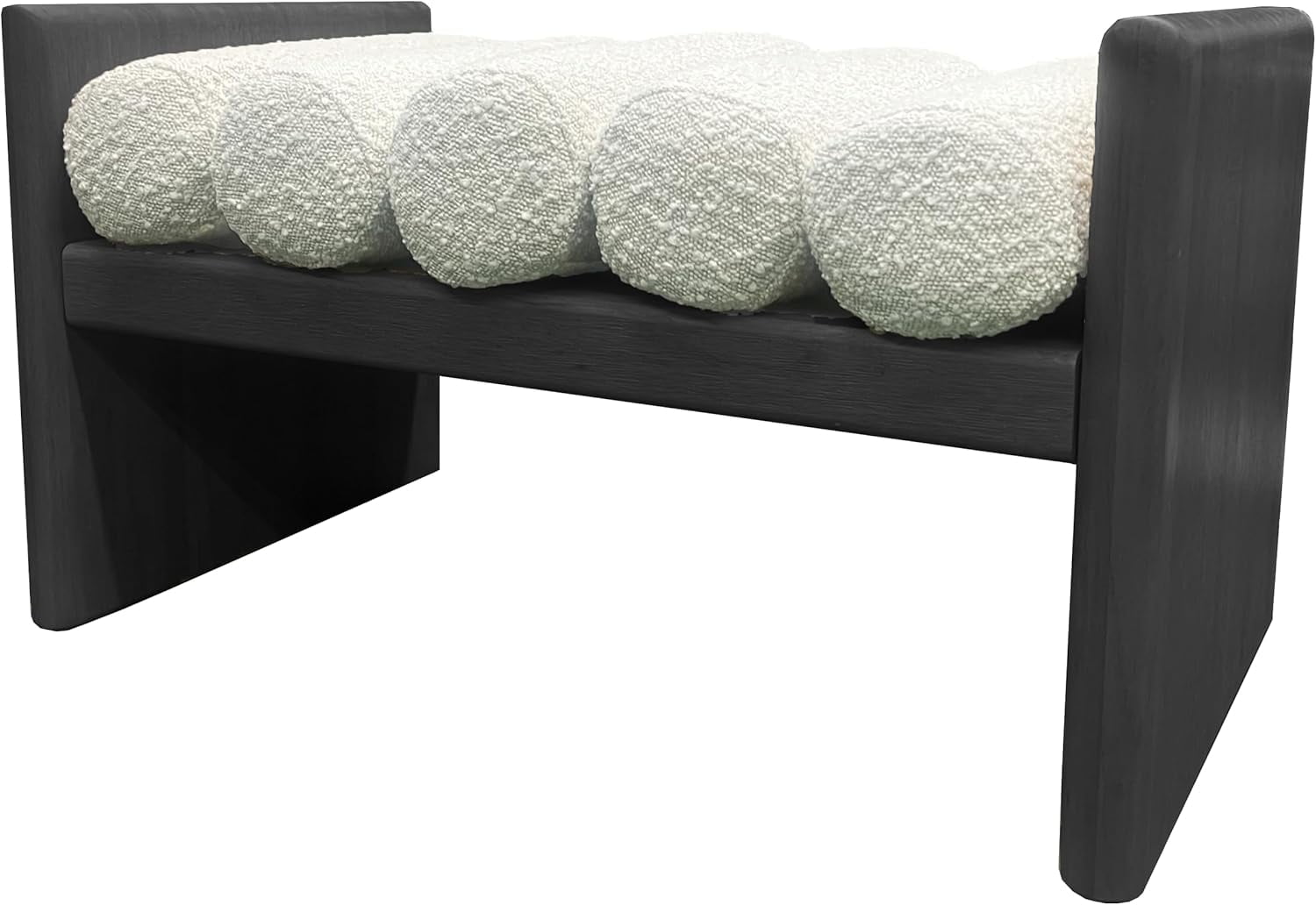 Modern Bench with Solid Black Wood Finish & Cream Boucle seat ...