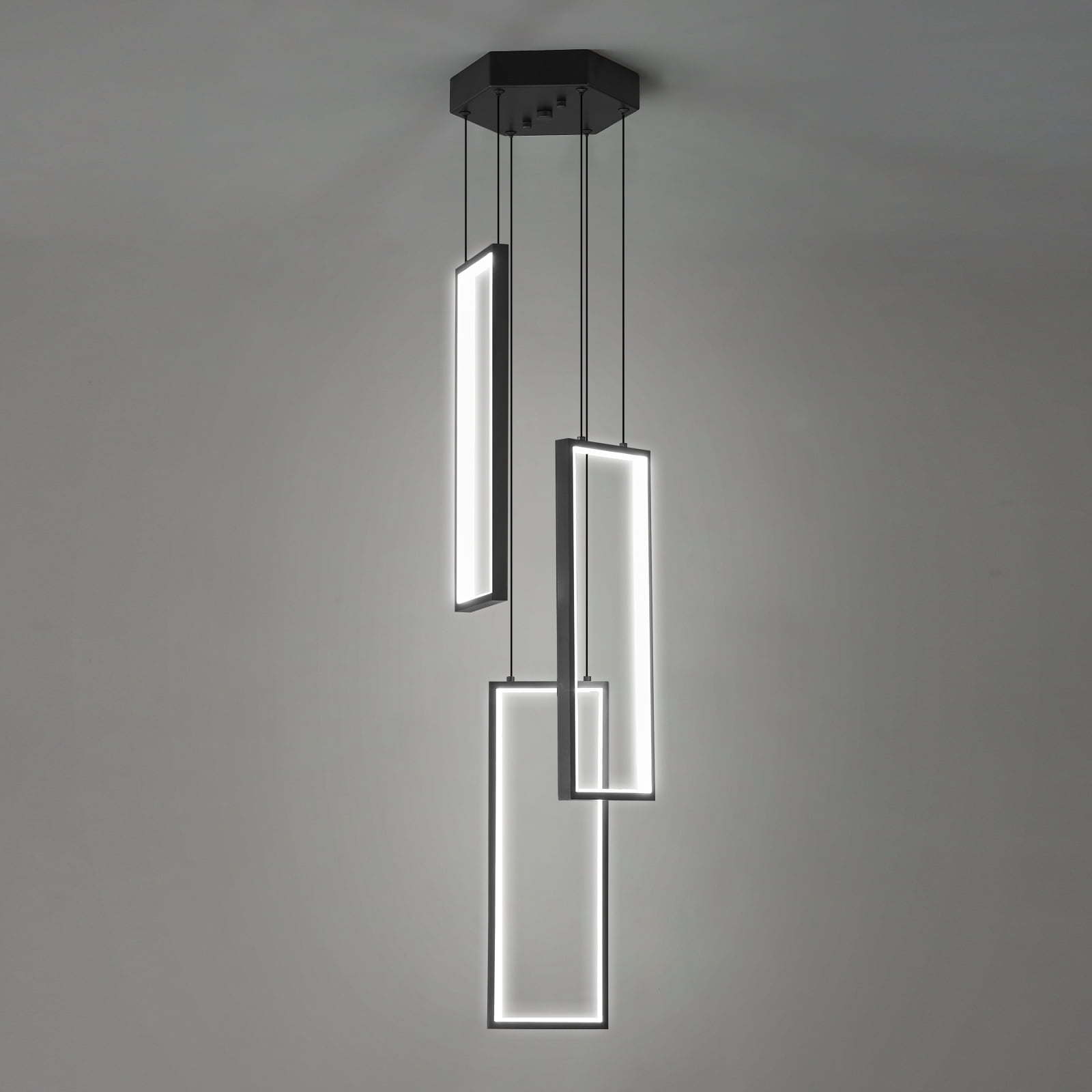 Modern Black 3 Rings Rectangle Pendant Light Living Room Bedroom ...