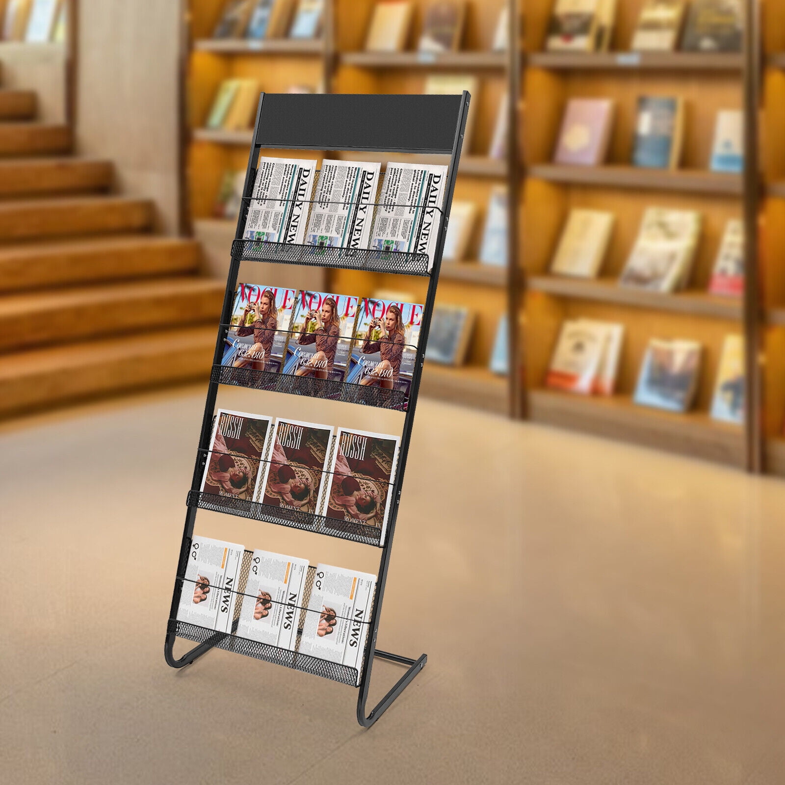 Modern Black 4 Tiers Magazine Rack Magazine Display Stand, 4-tier ...