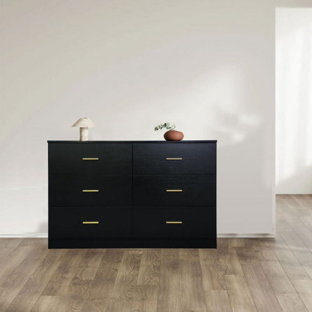 Modern Black 6-Drawer Dresser for Bedroom - Ample Storage Wide Chest of ...