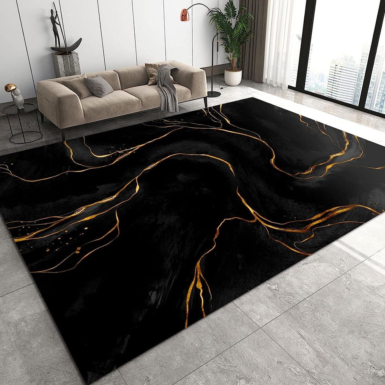 Modern Black And Gold Rugs For Living Room, Luxury Gold Kids Area Rugs ...