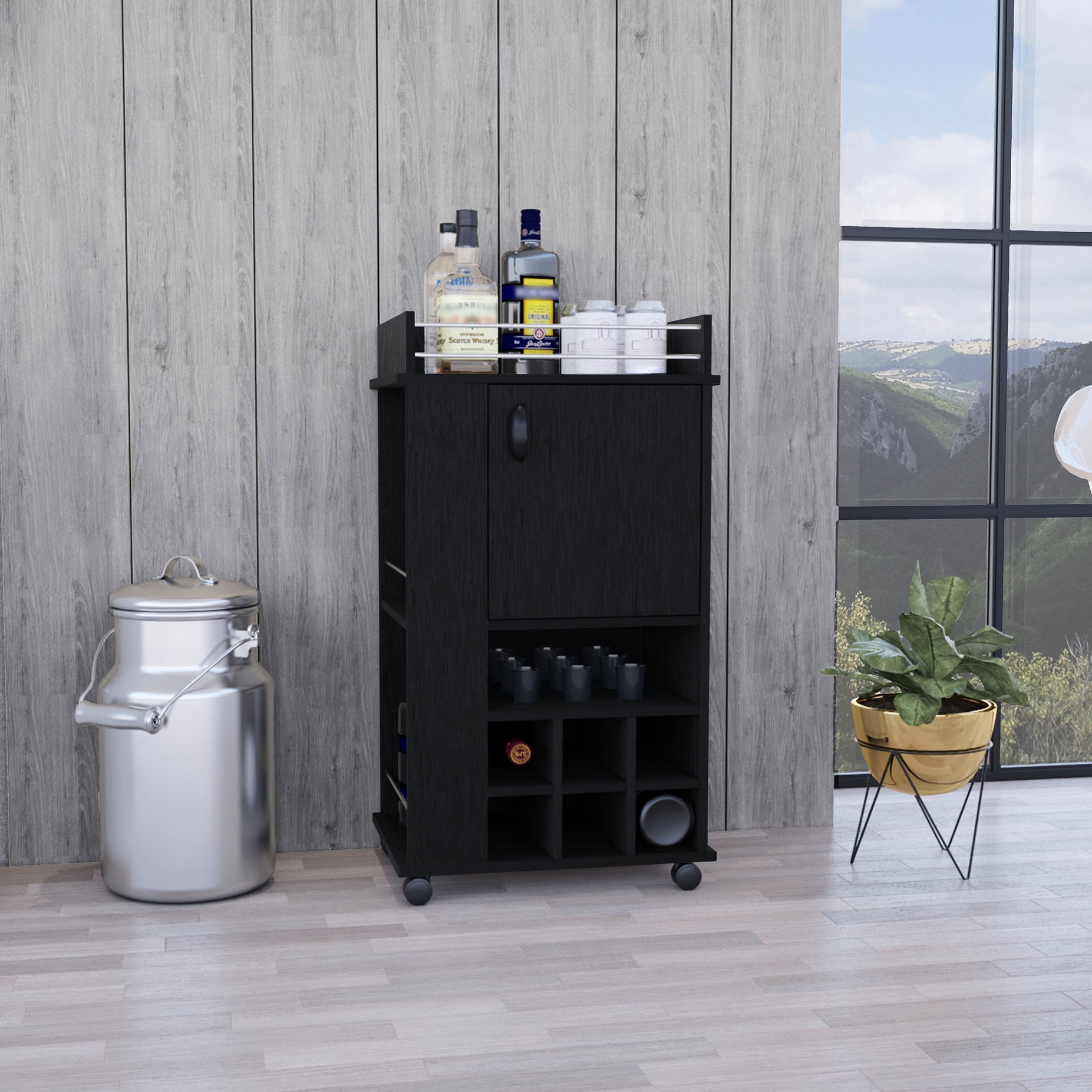 Modern Black Bar Cart+Clutter - free Storage"-"Living Room Setup+Keep ...