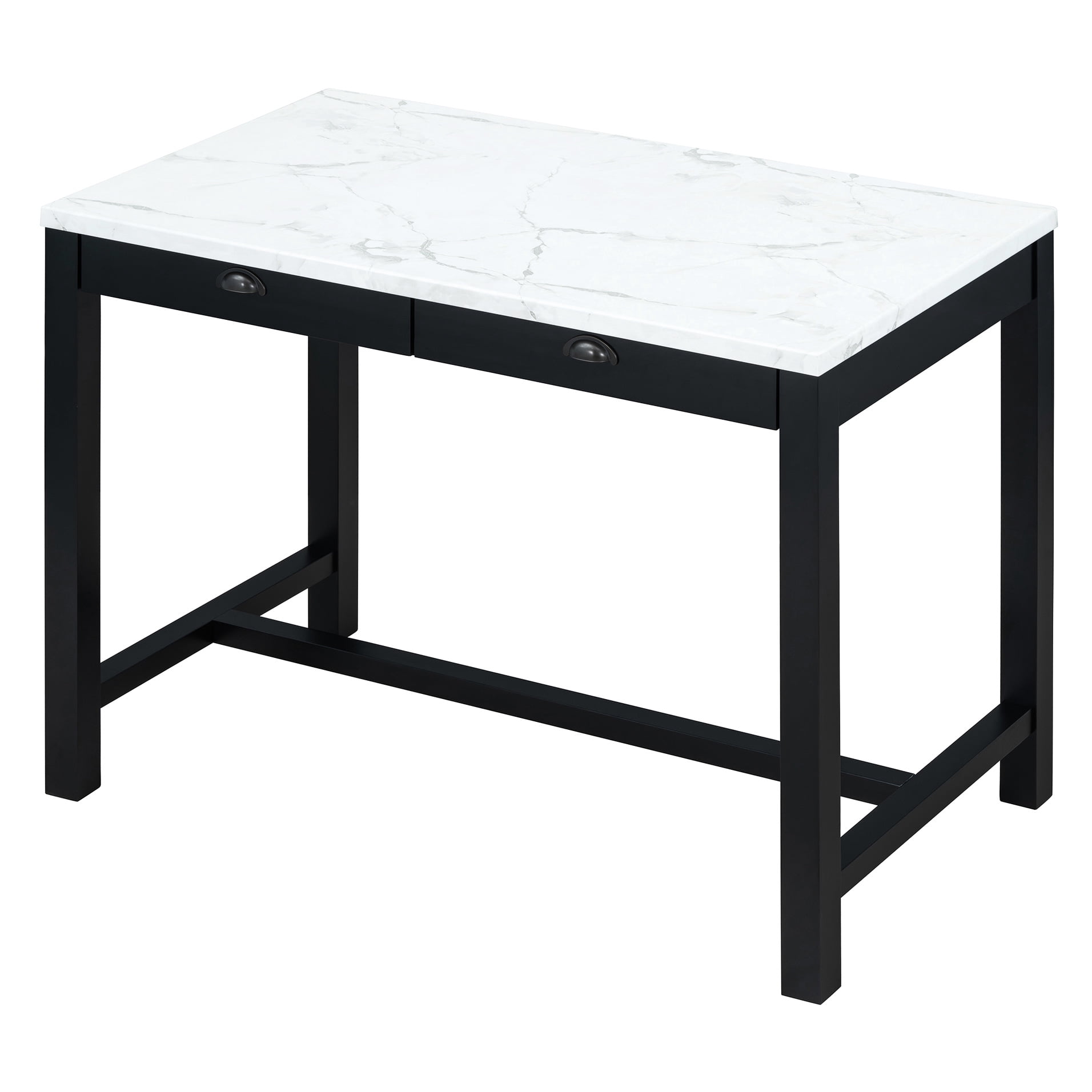 Modern Black Bar Table With Faux Marble Finish And Padded Stool For ...