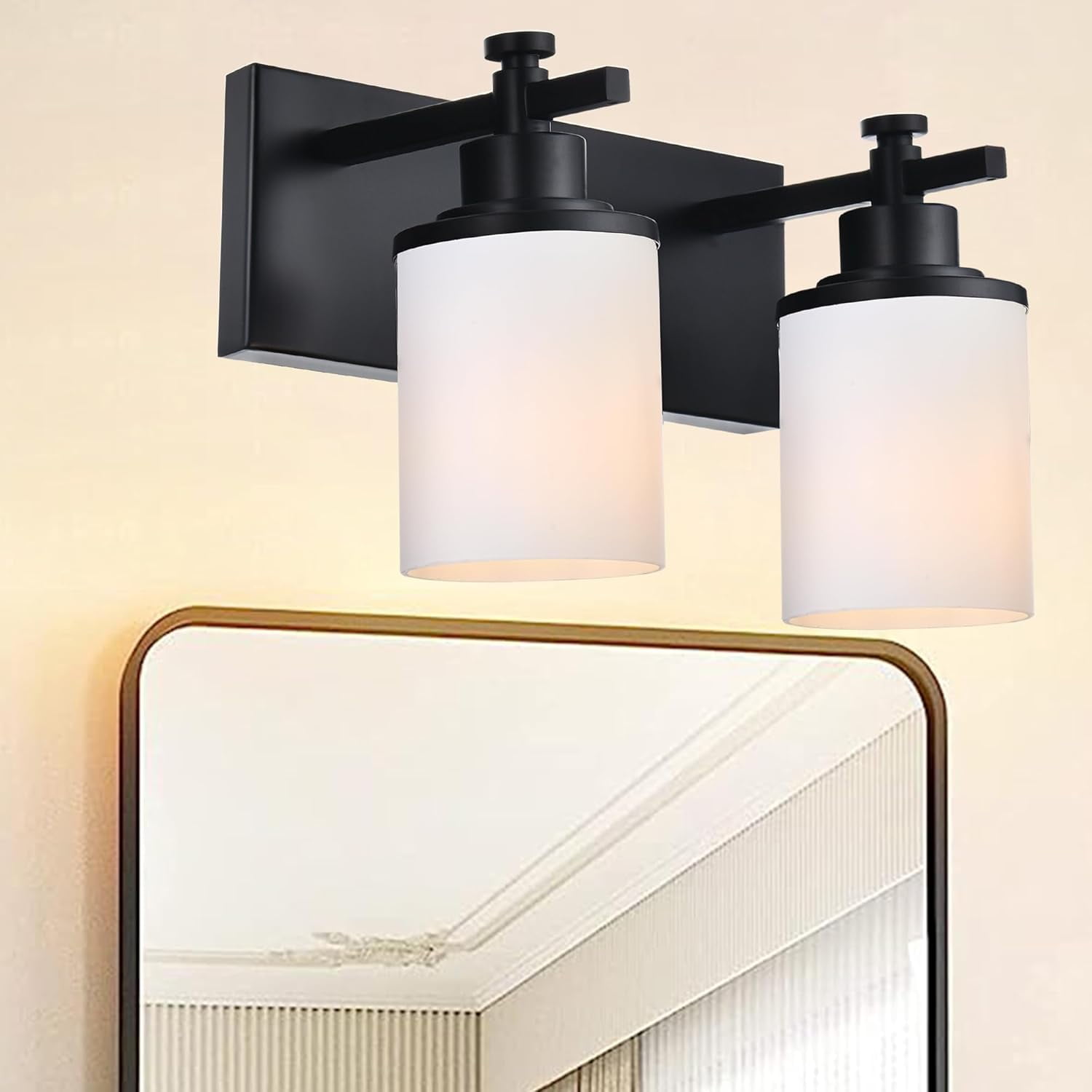 Modern Black Bathroom Vanity Lights with Milky White Glass Shade, 2 ...