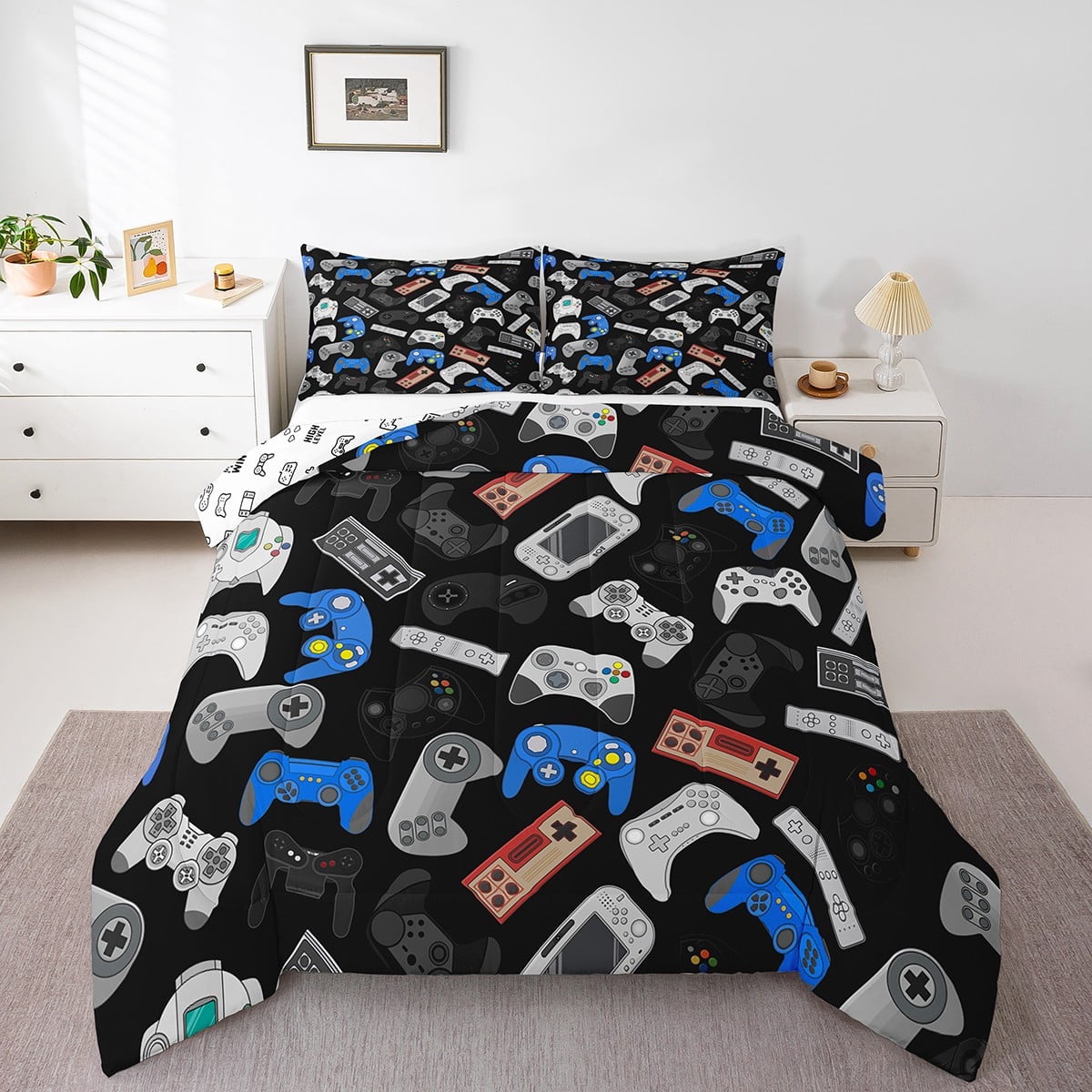 Full Size Gamepad Bedding Set for Teens & Kids, Modern Gamer Comforter ...