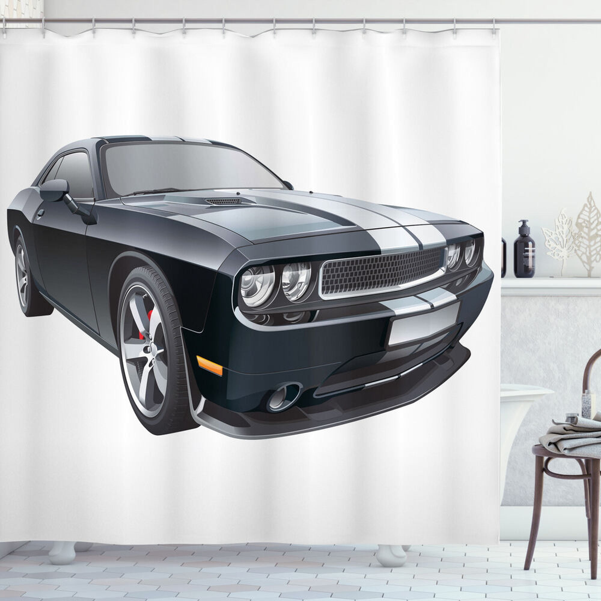 Modern Black Cars Shower Curtain - 84" Extralong for Bathroom: A ...
