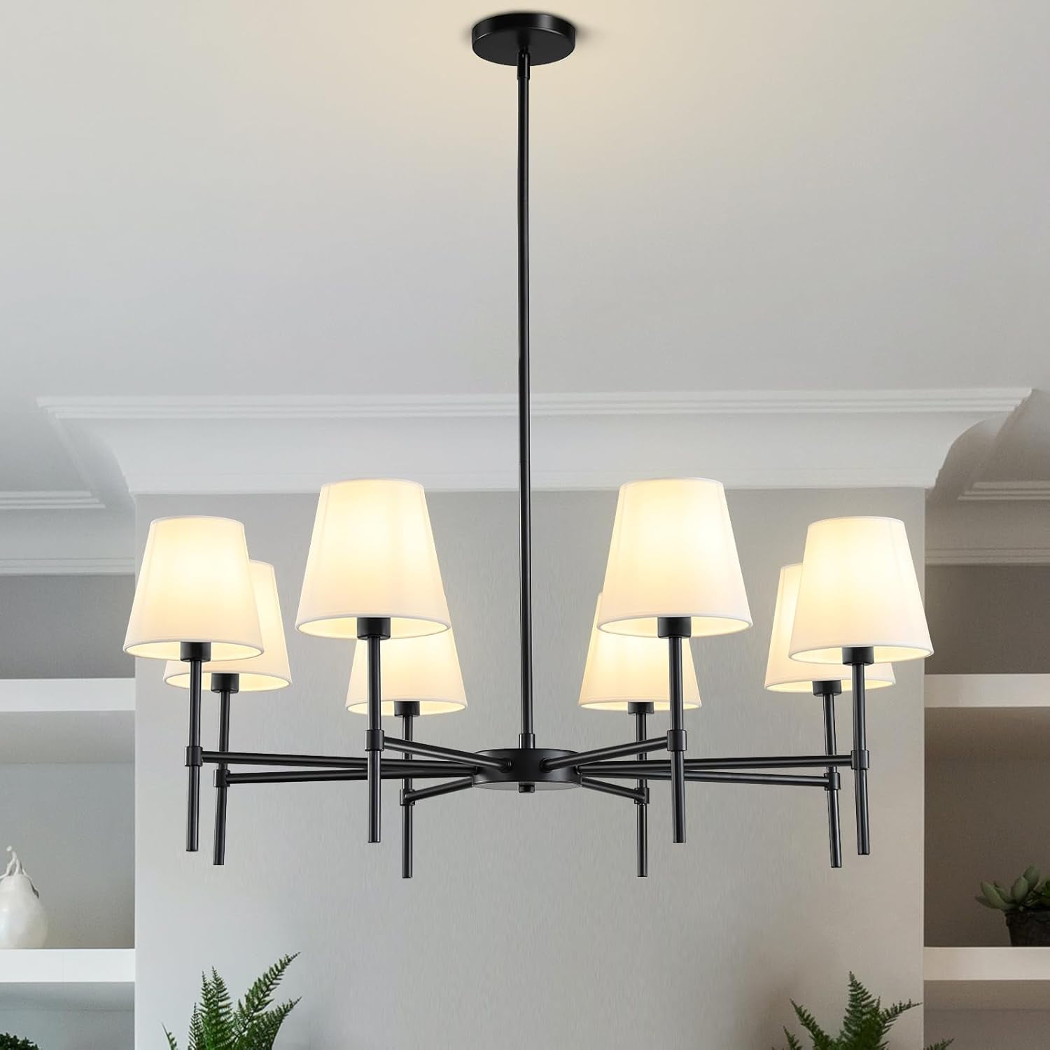 Modern Black Chandelier, 8-Light Metal Farmhouse Dining Room Light ...