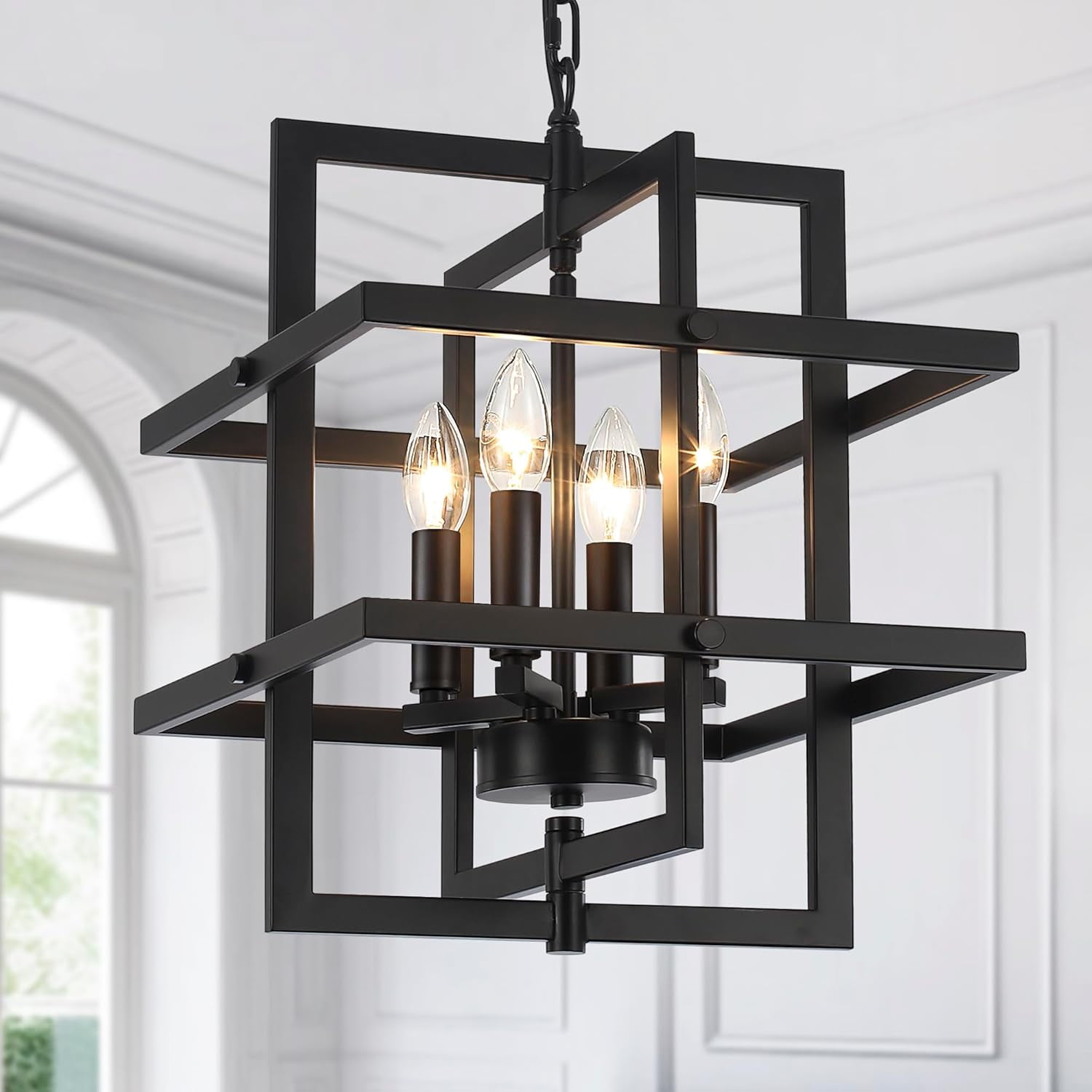 Modern Black Chandelier Rectangle Industrial Chandeliers Dining Room ...