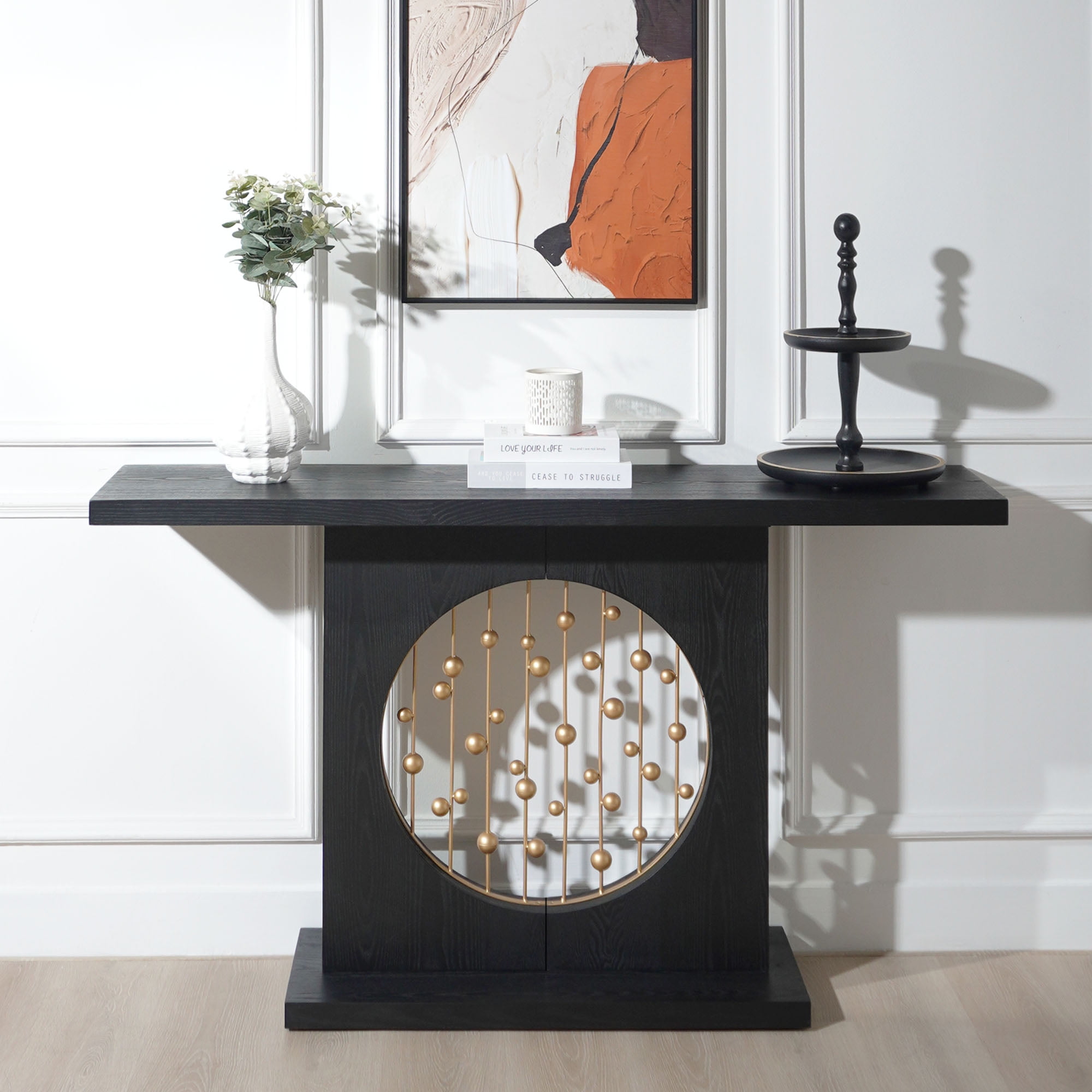 Modern Black Console Table with Gold Accent, Decorative Entryway Table ...