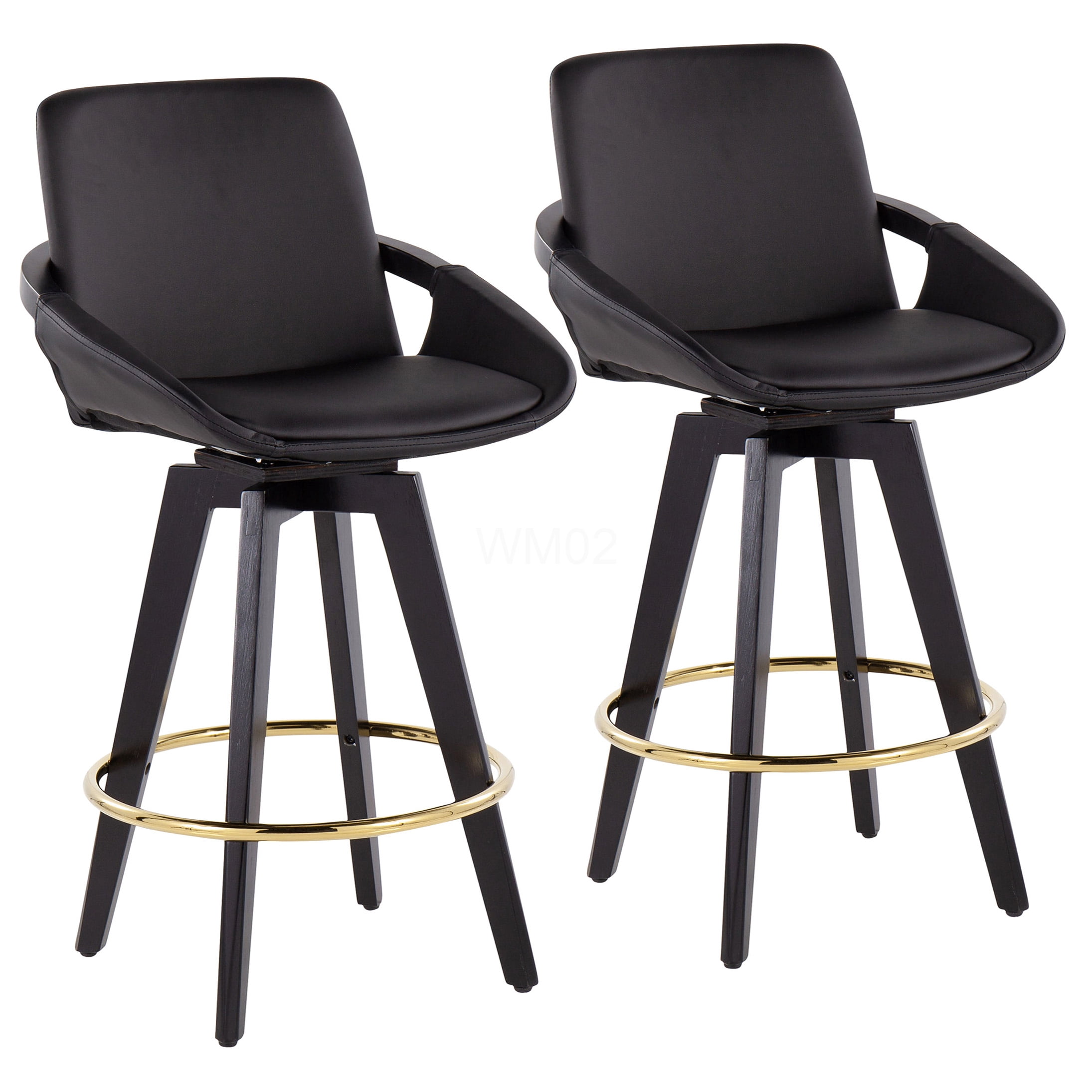 Modern Black Counter Stools with Gold Footrest and Swivel, Set of 2 Bar ...