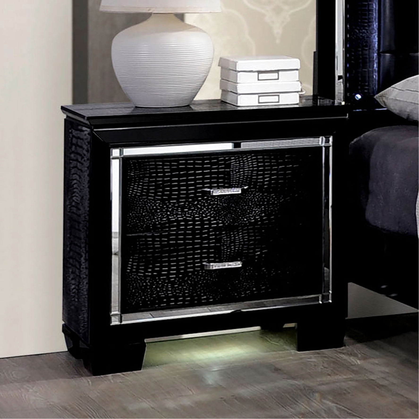 Modern Black - Crocodile Textured & Drawer Storage - Bedroom Decor ...