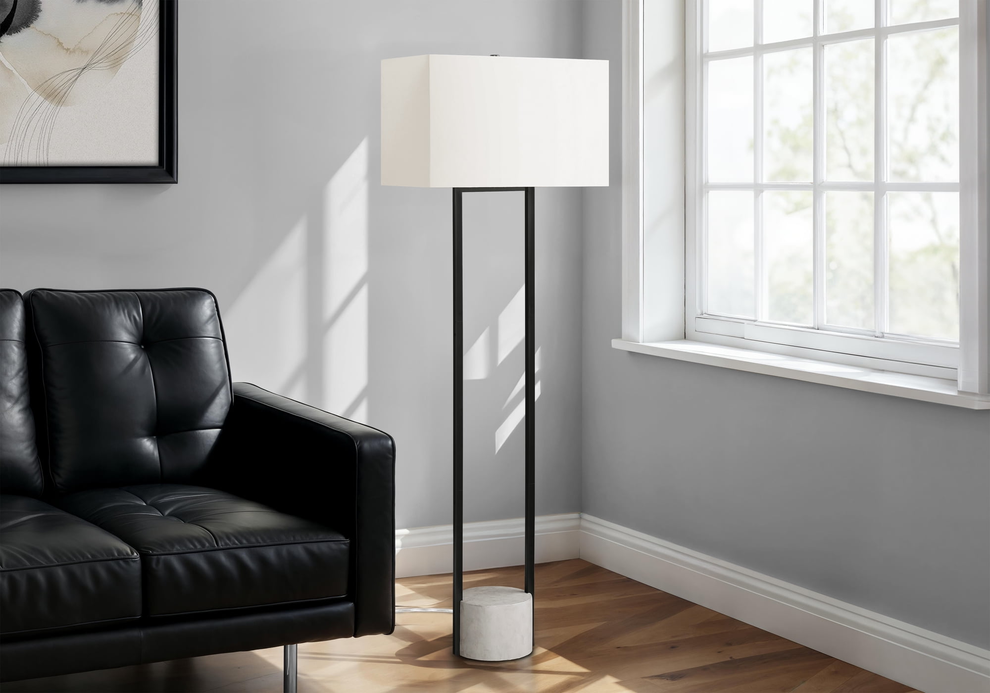 Modern Black Floor Lamp - 62" Tall with Ivory Rectangular Shade - 3-Way ...