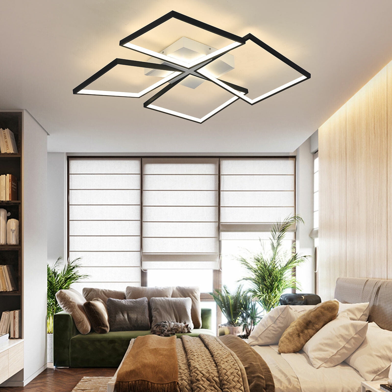 Modern Black Flush Mounted LED Ceiling Light with Remote Control and ...