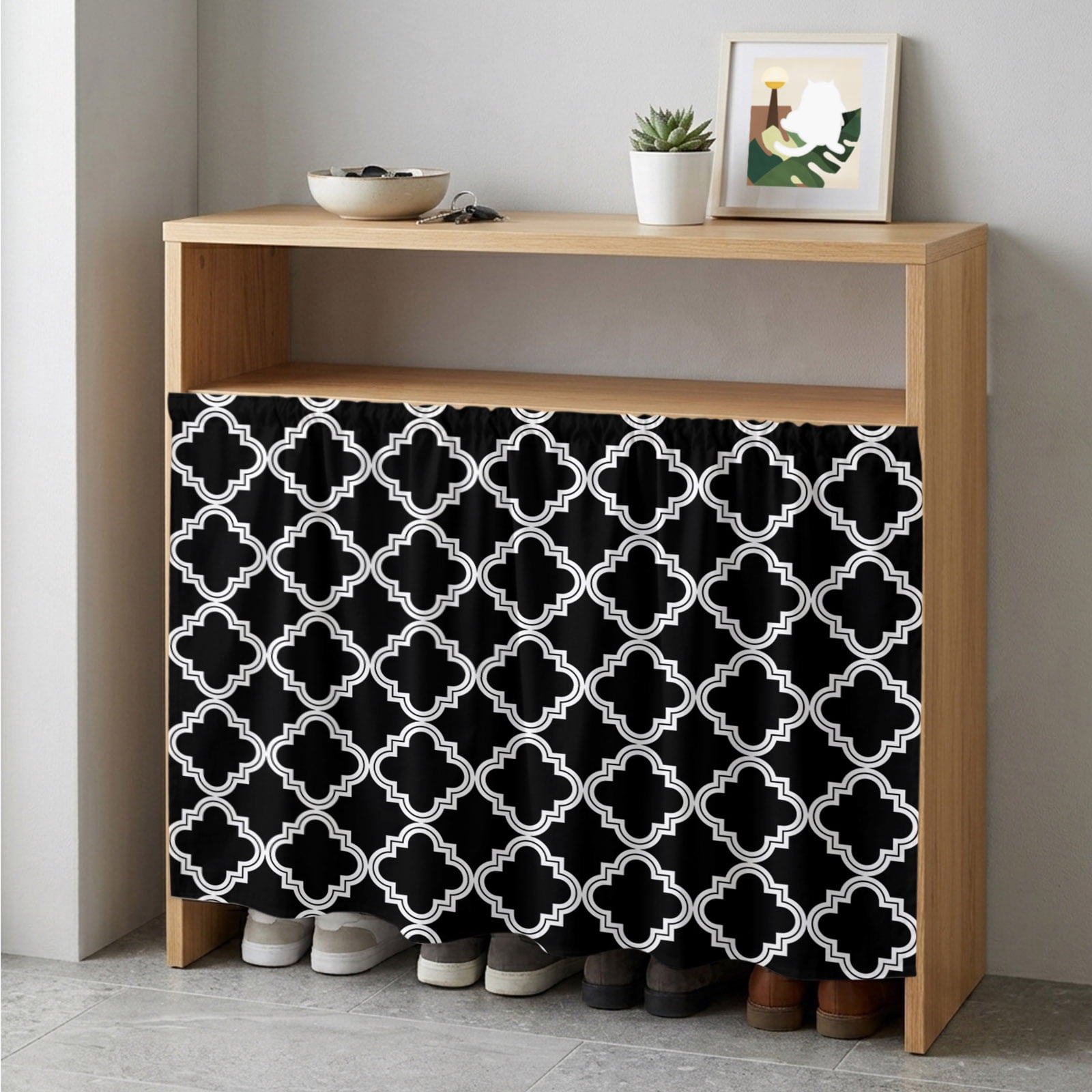 Modern Black Geometric Cabinet Curtain 35"Wx35"L,Dustproof Under Sink ...