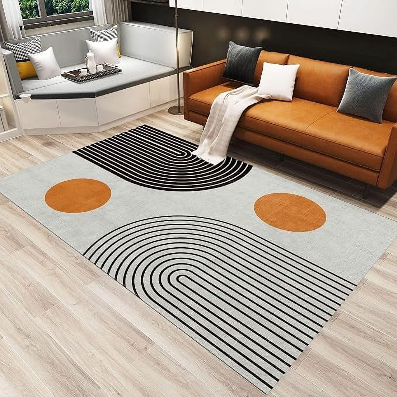 Modern Black Geometric Kids Rugs, Distressed Gray Lines Large Bedroom ...