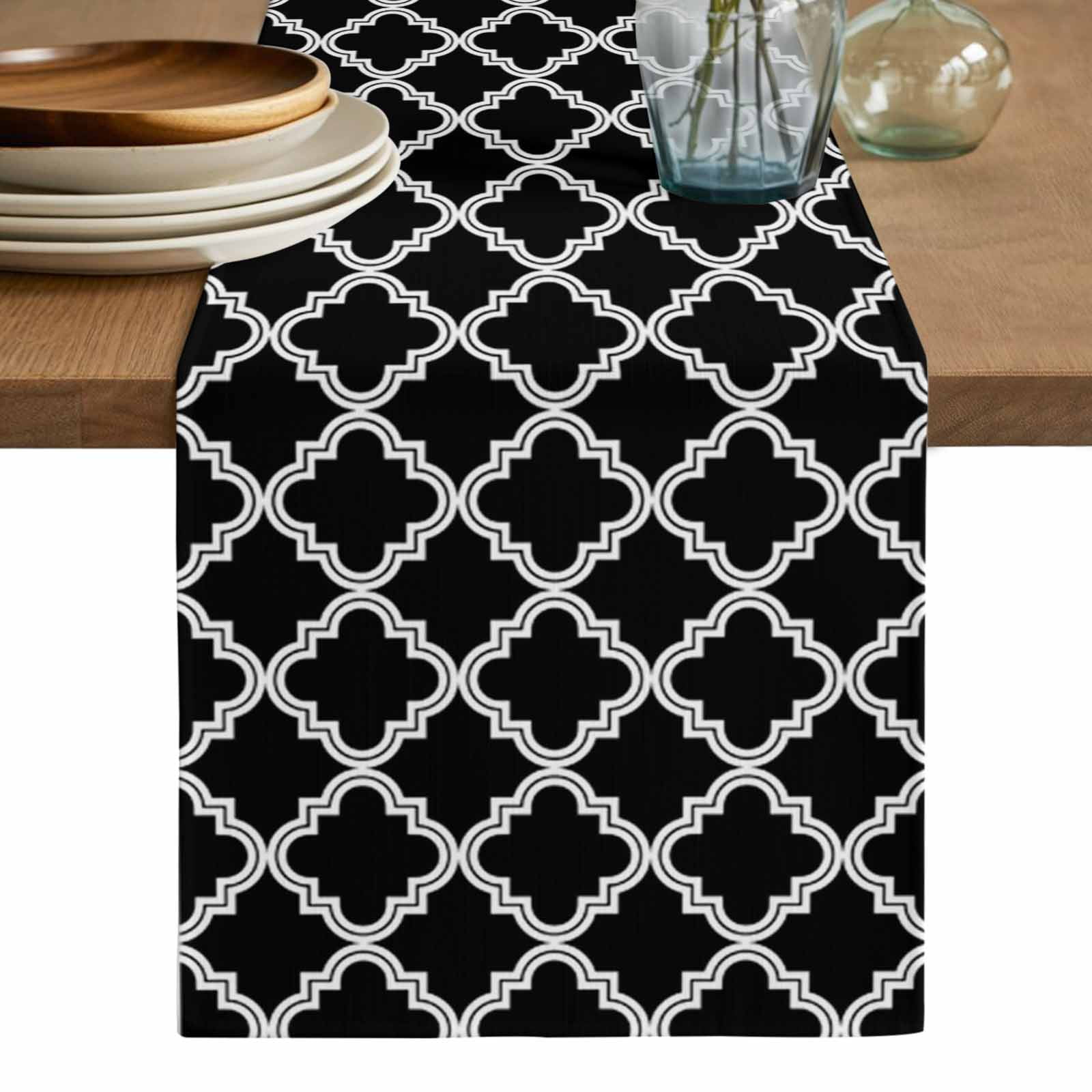 Modern Black Geometric Table Runner, Abstract Art Morocco Aesthetic ...