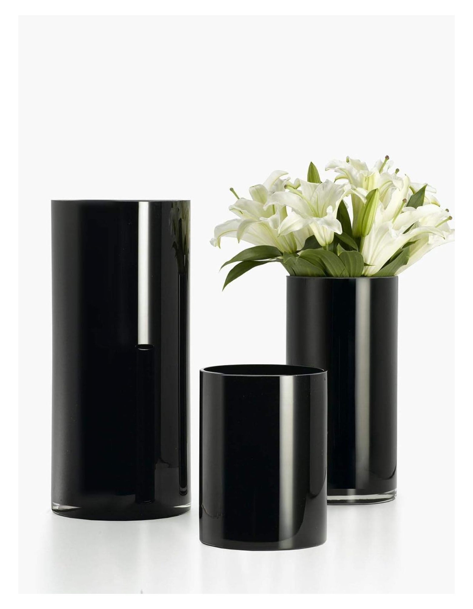 Modern Black Glass Cylinder Vase, Set of 3 - Small, Medium and Large Vase, Smart Modern Design ...