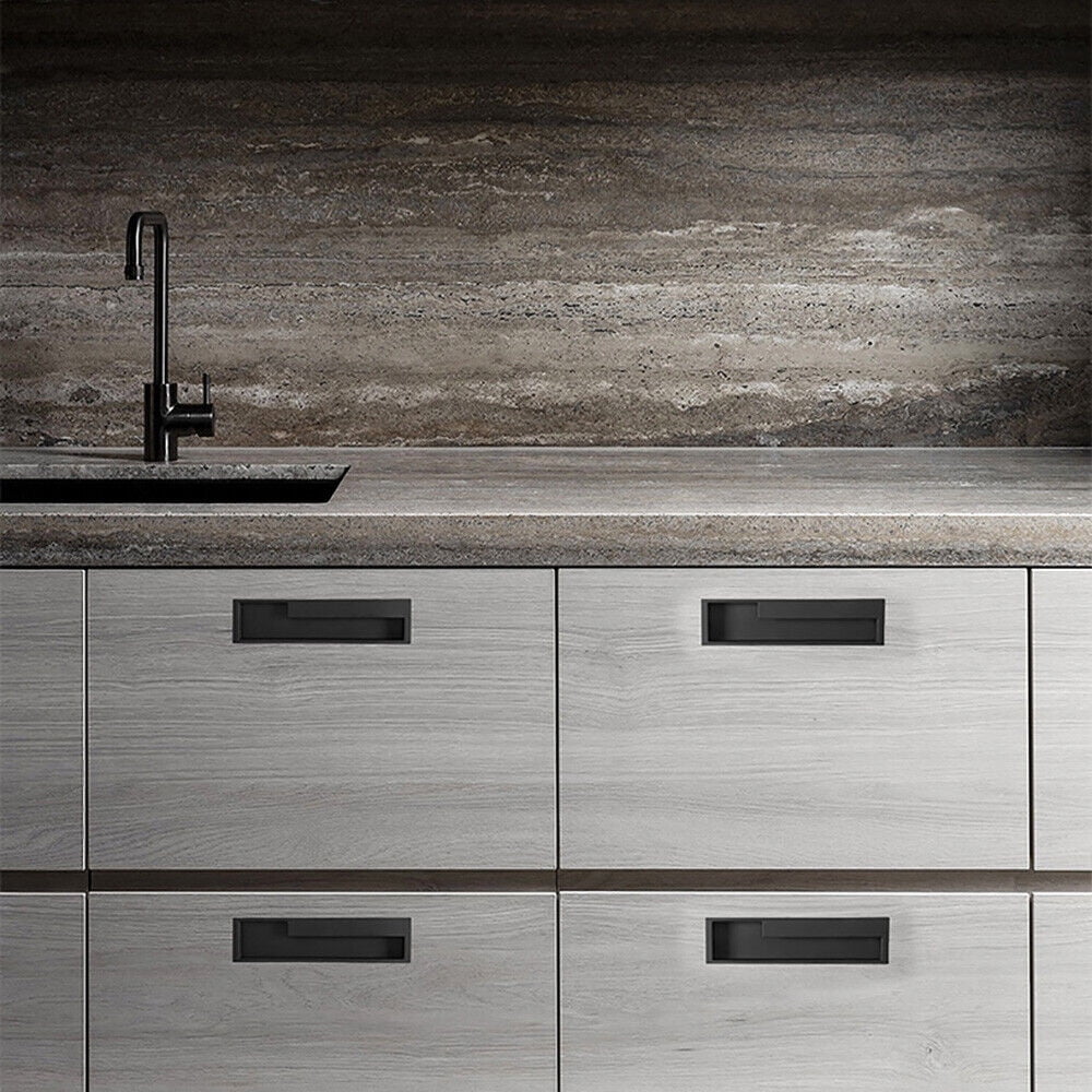 Modern Black Invisible Push Pull Door Handle, Recessed Door Handle ...