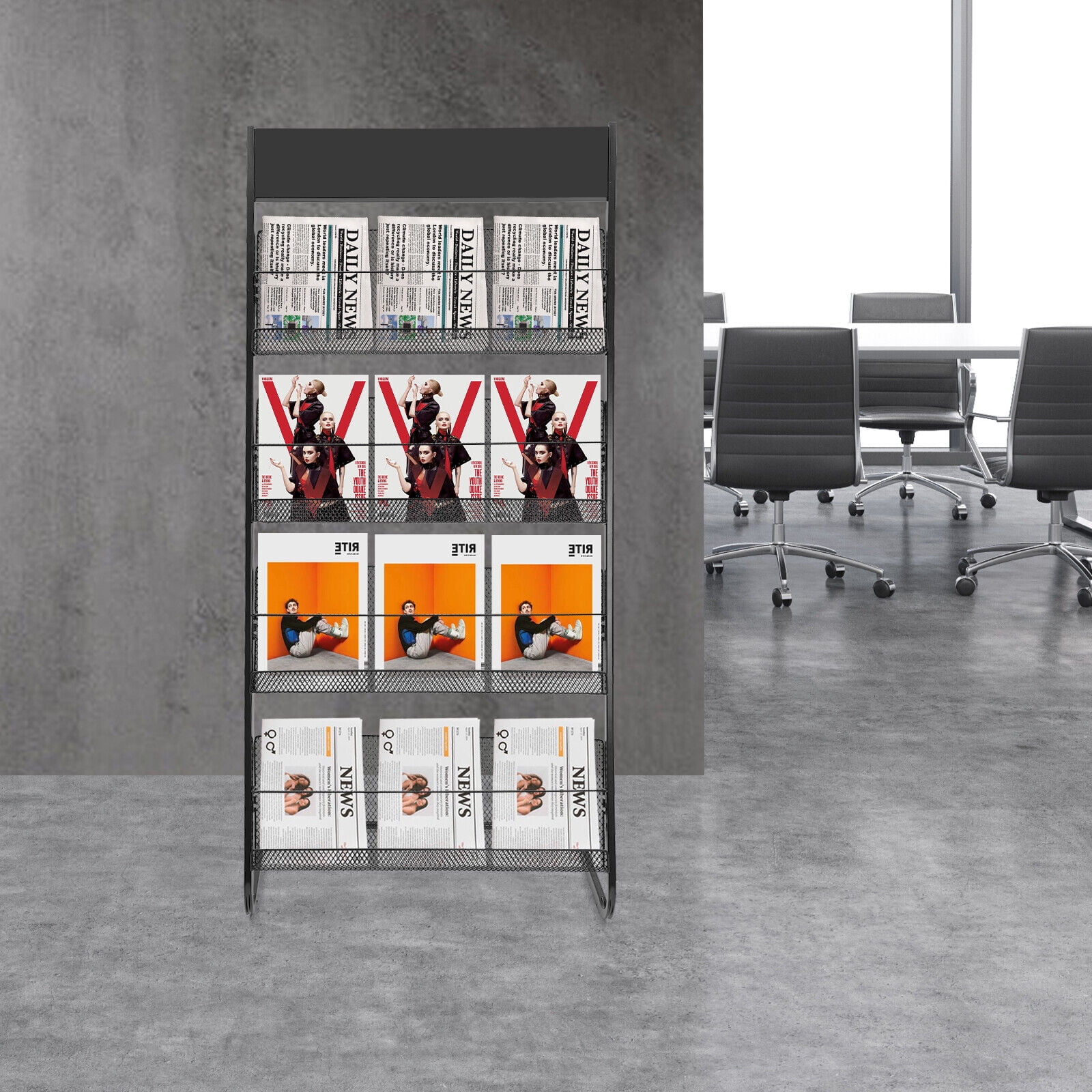 Modern Black Magazine Rack Magazine Display Stand, 4-tier Magazine ...