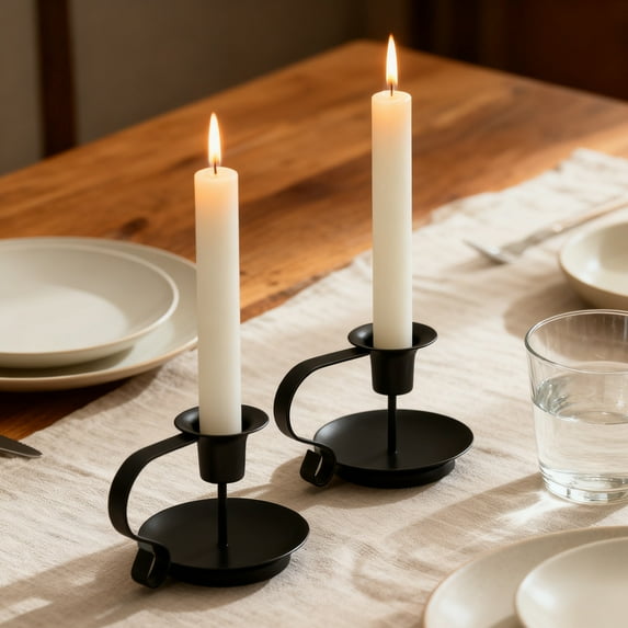 Modern Black Metal Candlesticks Set of 2, Minimalist Tabletop Candle ...