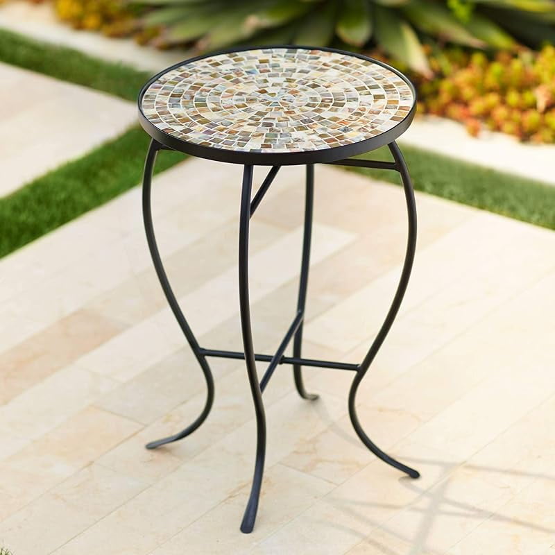 Modern Black Metal Round Outdoor Accent Side Table 14" Wide Free-Form ...