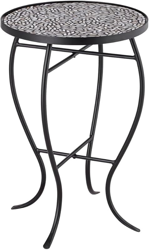 Modern Black Metal Round Outdoor Accent Side Table 14" Wide Free-Form ...