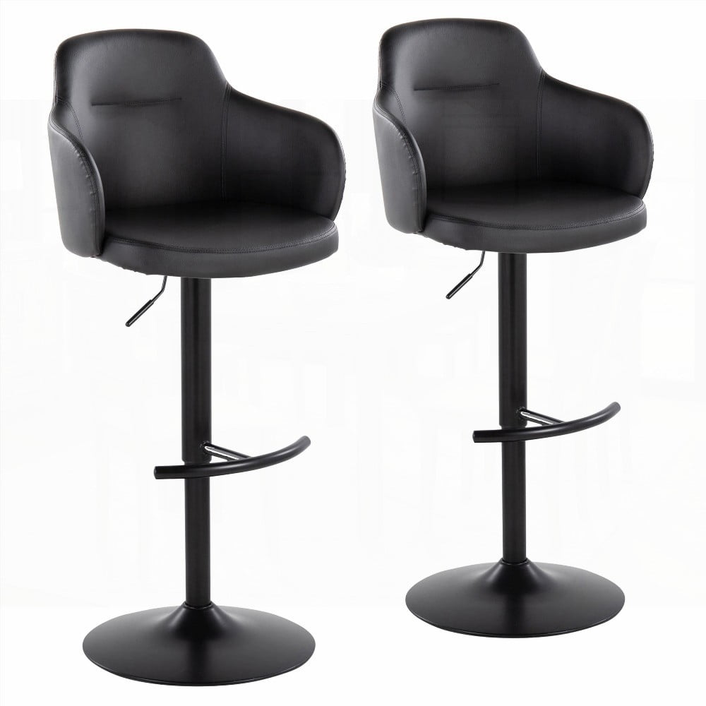Modern Black Metal and Faux Leather Barstools - 2-Pack with Adjustable ...
