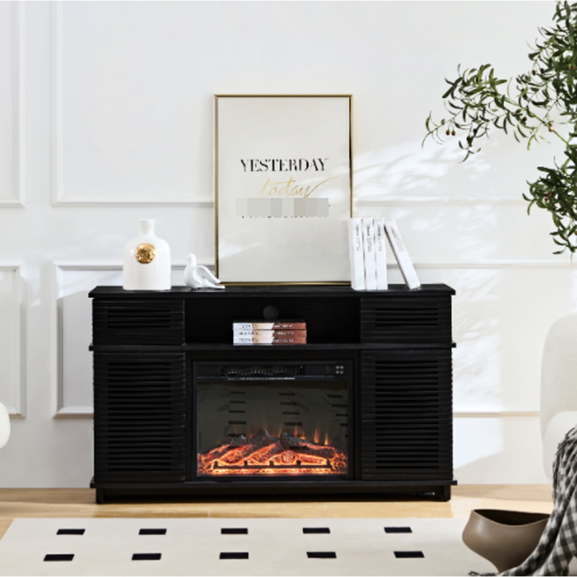 Modern Black Oak Wood Cabinet With Remote Heating And Adjustable Shelf ...