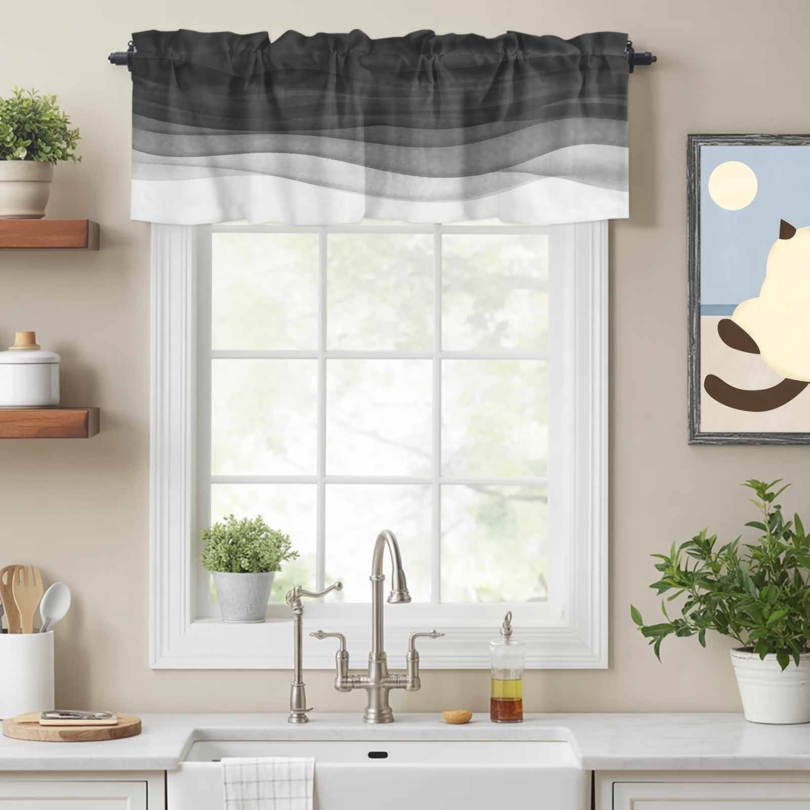 Modern Black Ombre Water Ripple Valances for Windows,Rod Pocket Valance ...