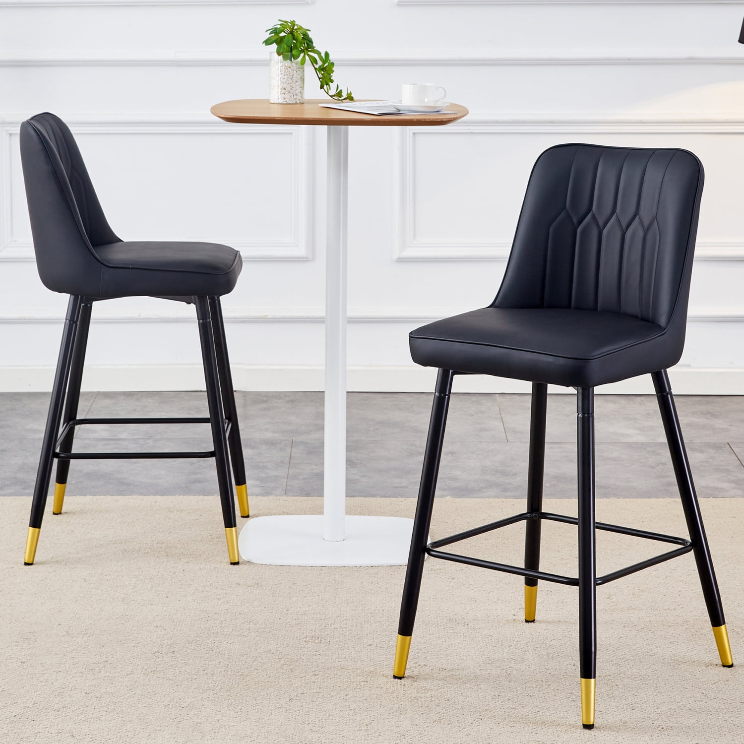 Modern Black PU Bar Stool - Gold Decorated Legs with Comfortable ...