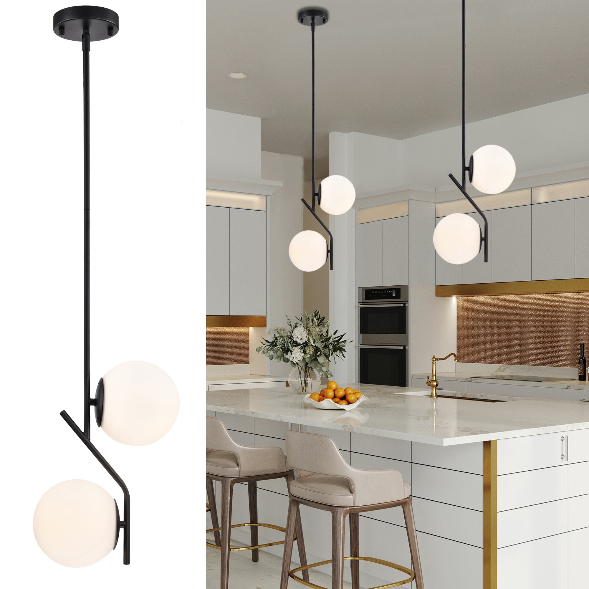 Modern Black Pendant Lights Fixtures 2-Light Mid Century Modern ...