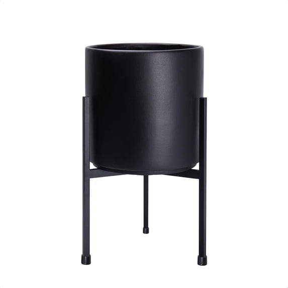 Modern Black Plants Pot Cylinder Planter with Heavy Duty Stand, Medium ...